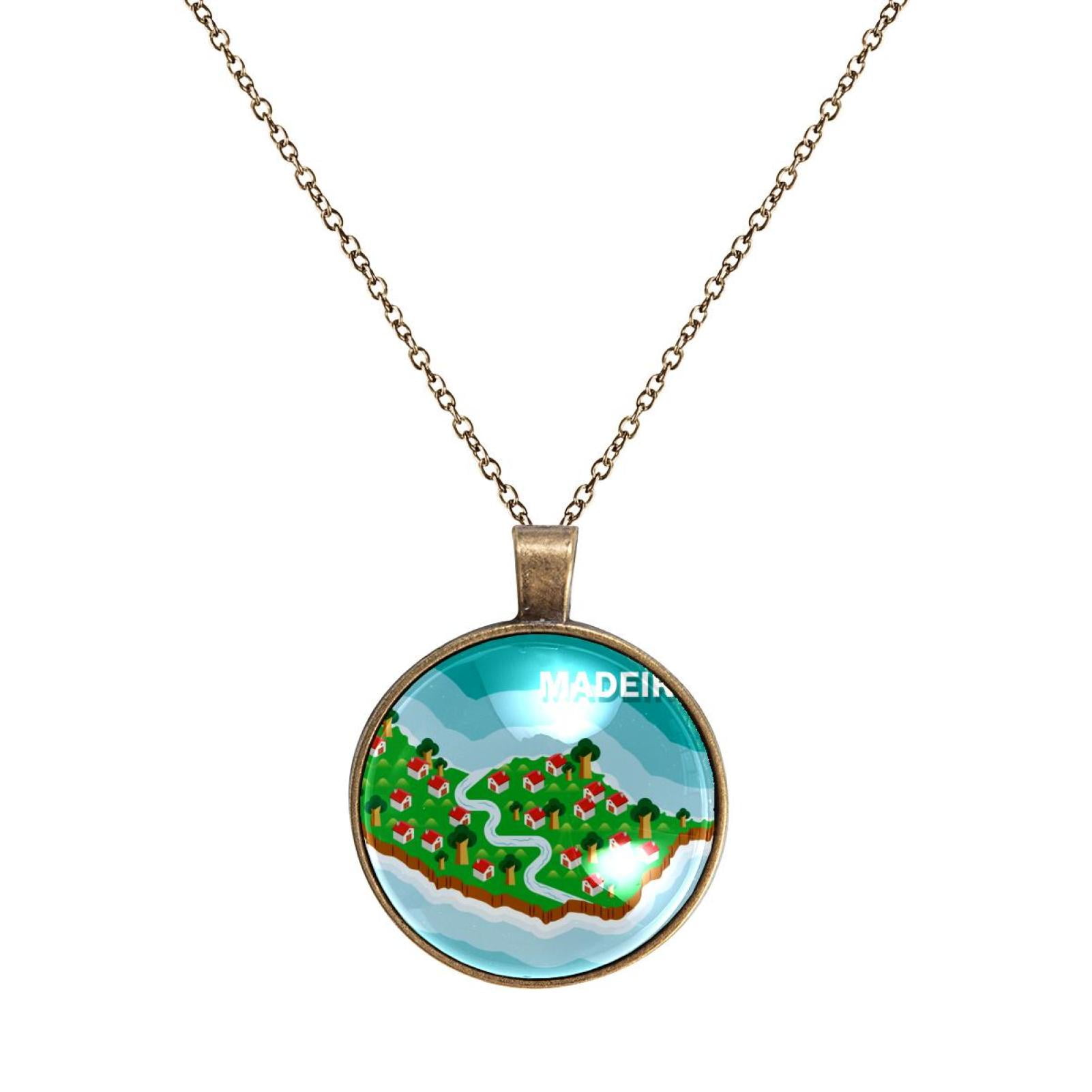 OWNMEMORY Madeira Map Animal Pattern Gorgeous Glass Circular Pendant ...
