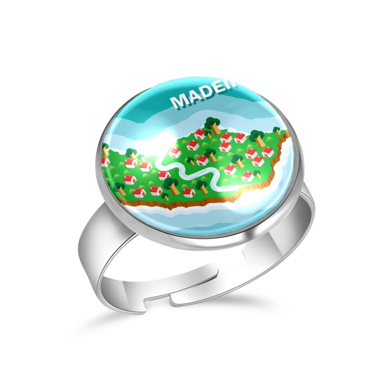 OWNMEMORY Madeira Map Pattern Stainless Steel Adjustable Statement Ring ...