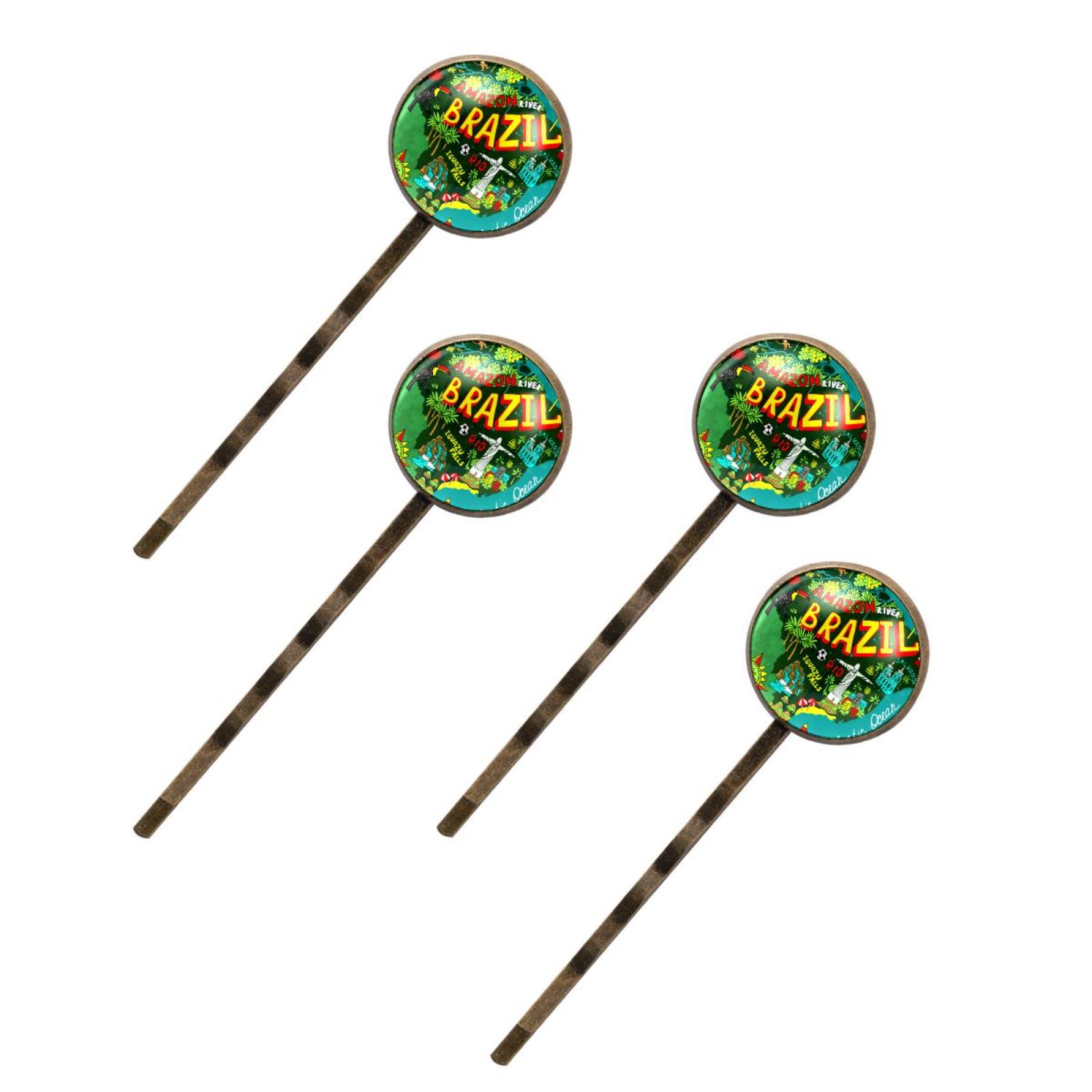 OWNMEMORY Map of Brazil Pattern Antique Bronze Round Hairpins with ...
