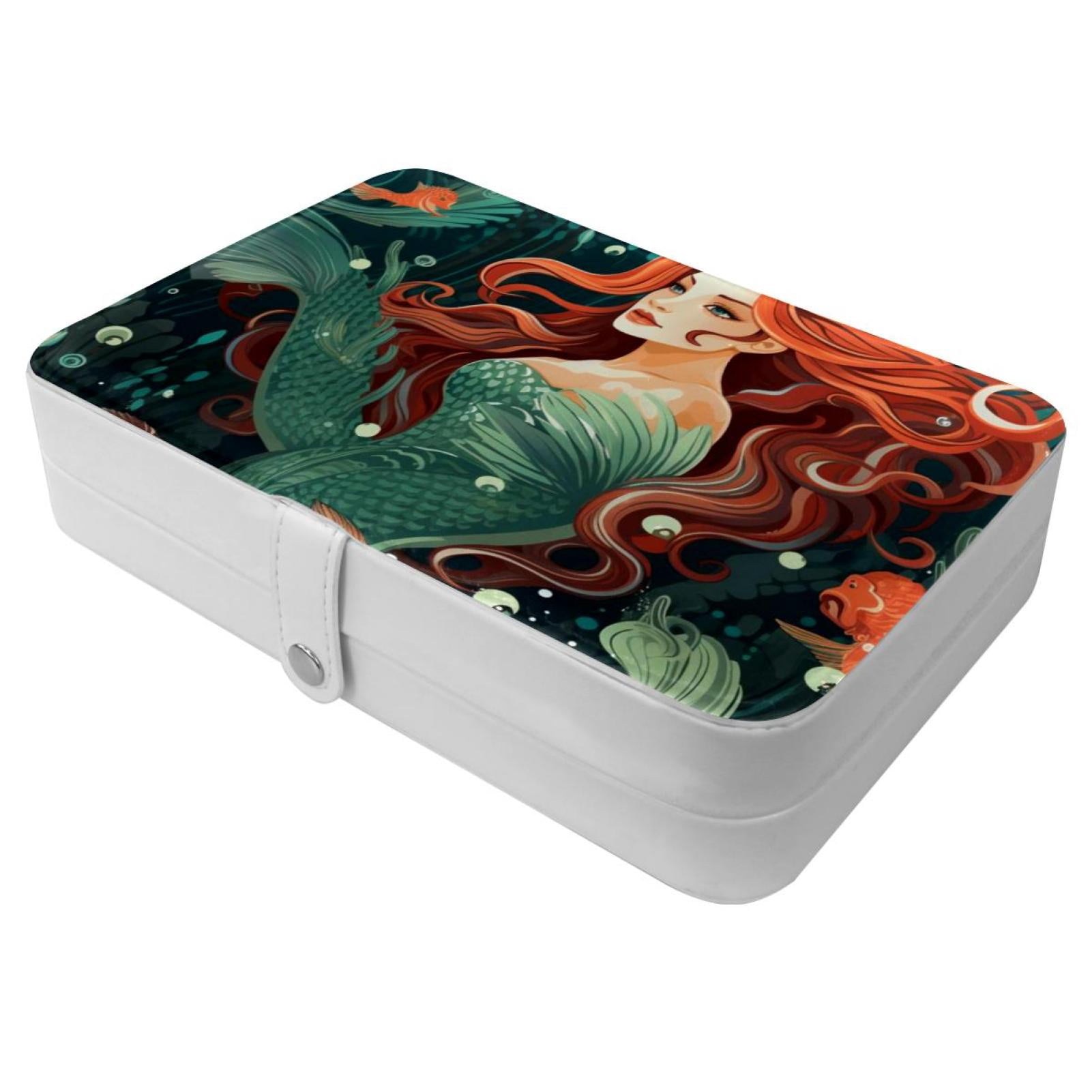 OWNMEMORY Mermaid Pattern Portable PU Leather Necklace Organizer with ...