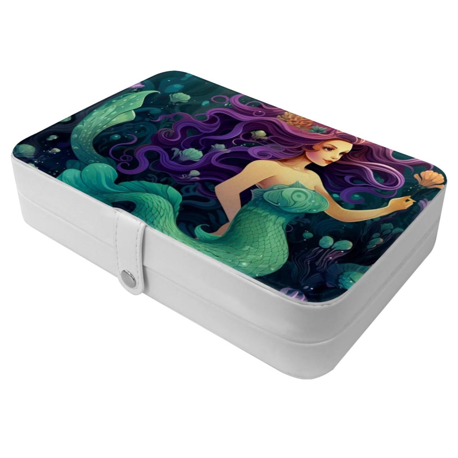 OWNMEMORY Mermaid Pattern Portable PU Leather Necklace Organizer with ...