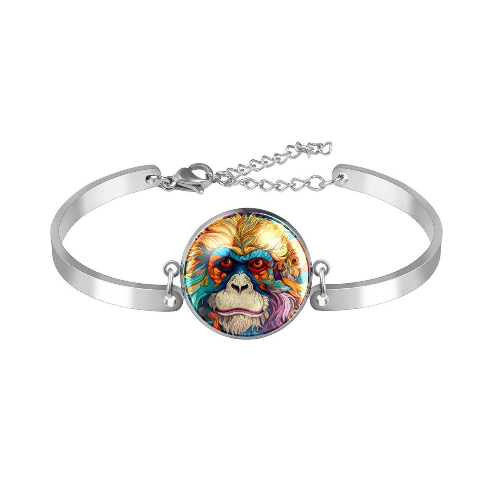 OWNMEMORY Monkey Pattern, Pattern Adjustable Stainless Steel Bracelet ...