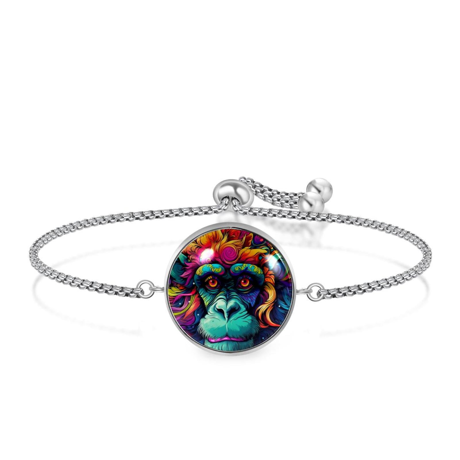 OWNMEMORY Monkey Pattern Premium Stainless Steel Adjustable Bracelet ...