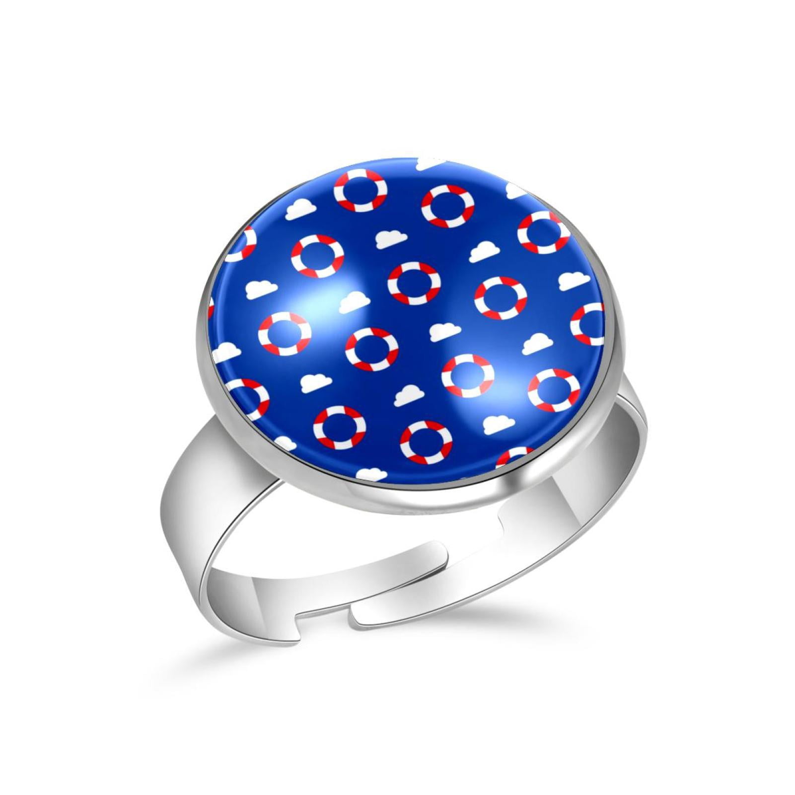 OWNMEMORY Nautical Blue Lifebuoy Pattern Stainless Steel Adjustable ...