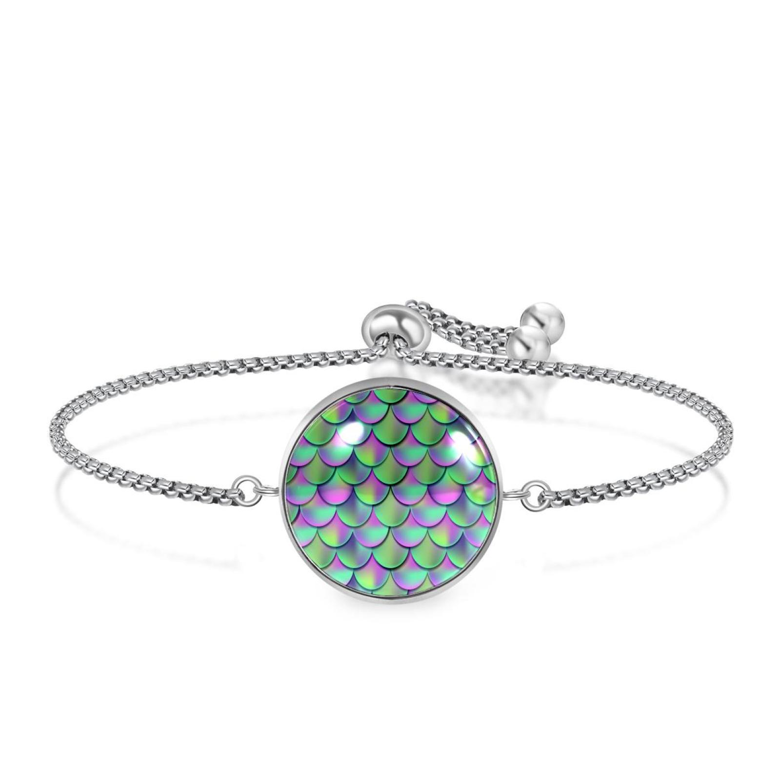 OWNMEMORY Ocean Mermaid Scale Green Pattern Adjustable Stainless Steel ...