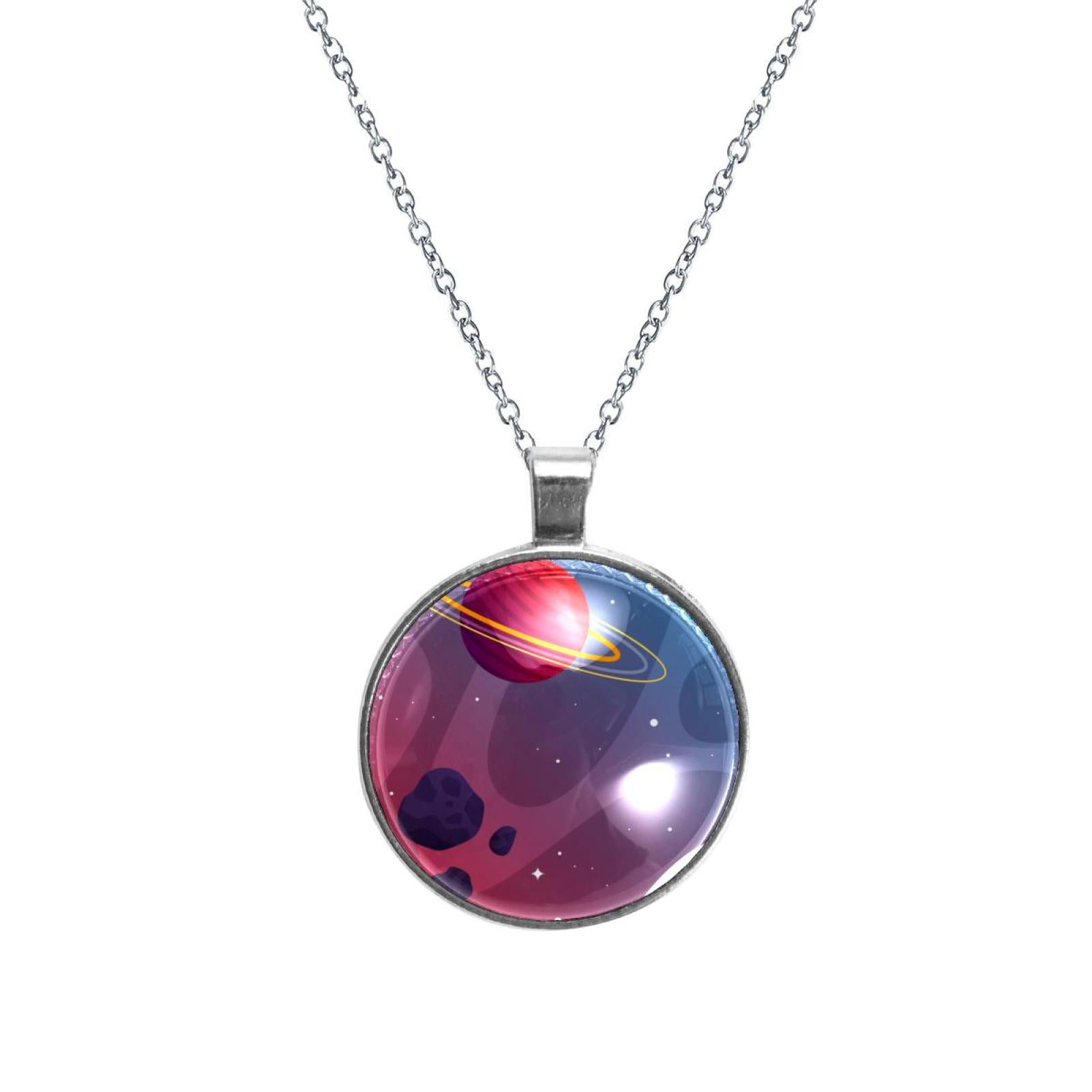 OWNMEMORY Outer Space Planet Pattern Stunning Glass Circular Pendant ...