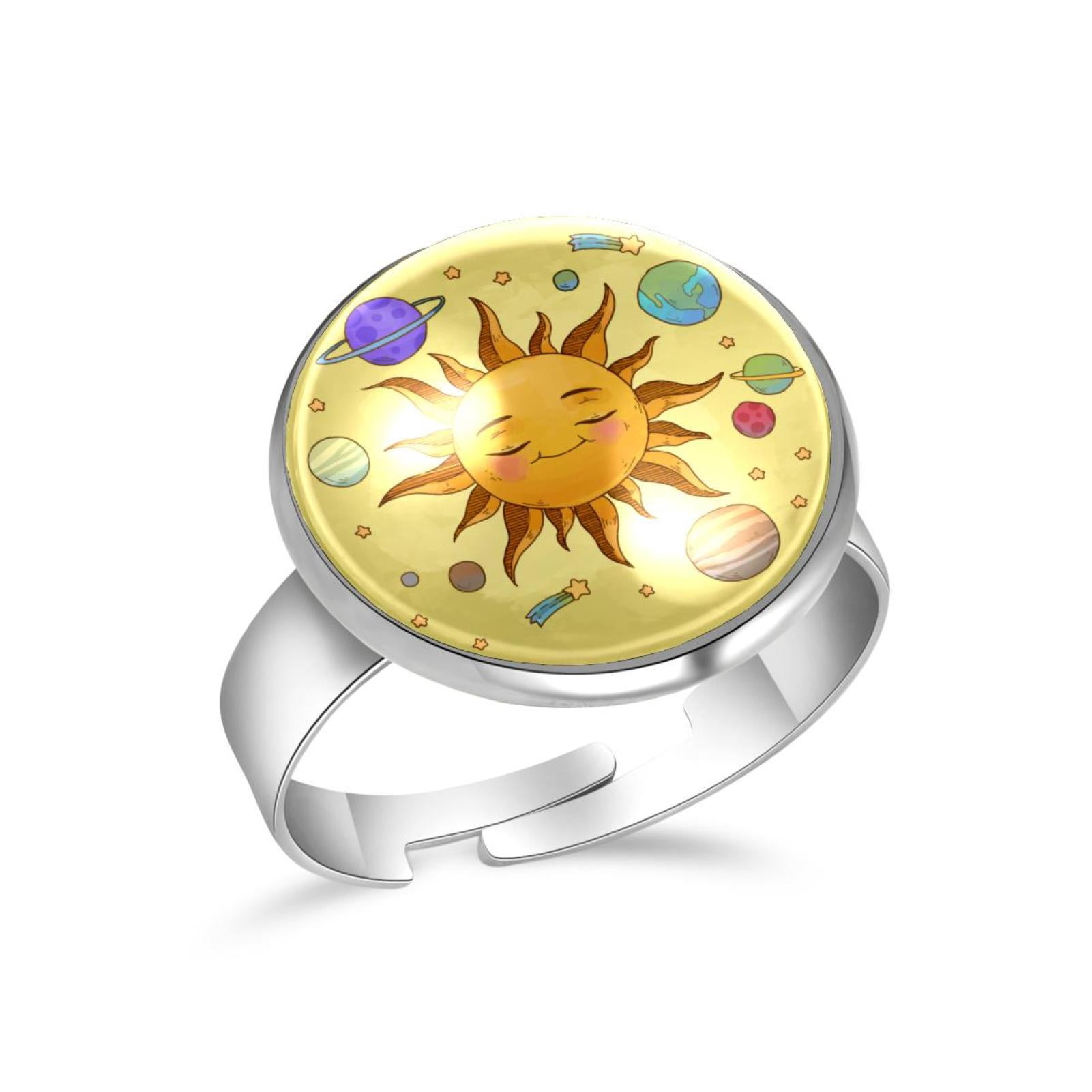 OWNMEMORY Outer Space Planets with Stars Pattern Thumb Ring Jewelry ...