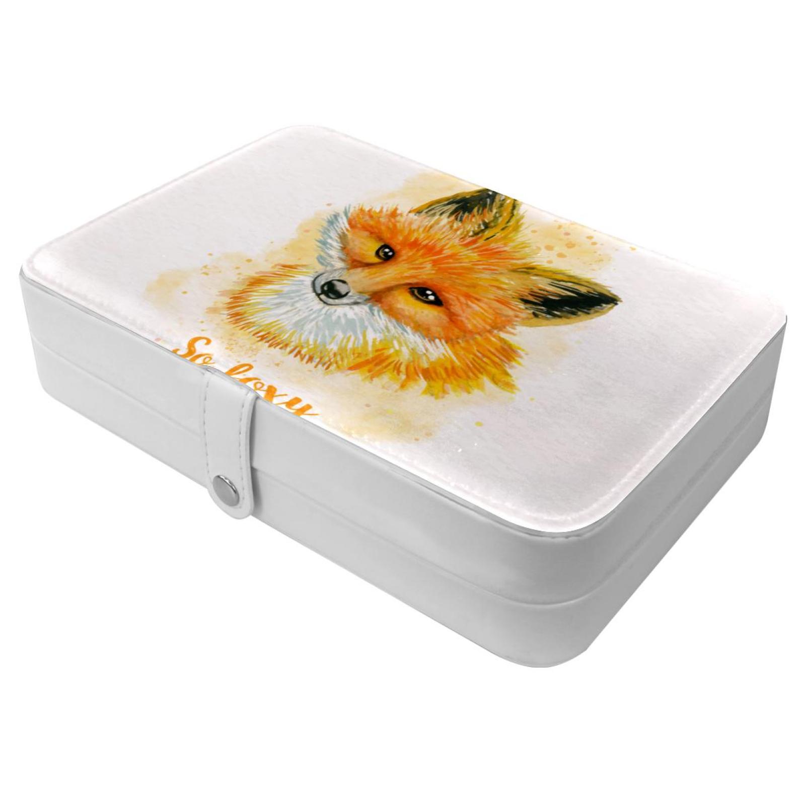 OWNMEMORY Painted Fox Pattern Portable PU Leather Necklace Organizer ...