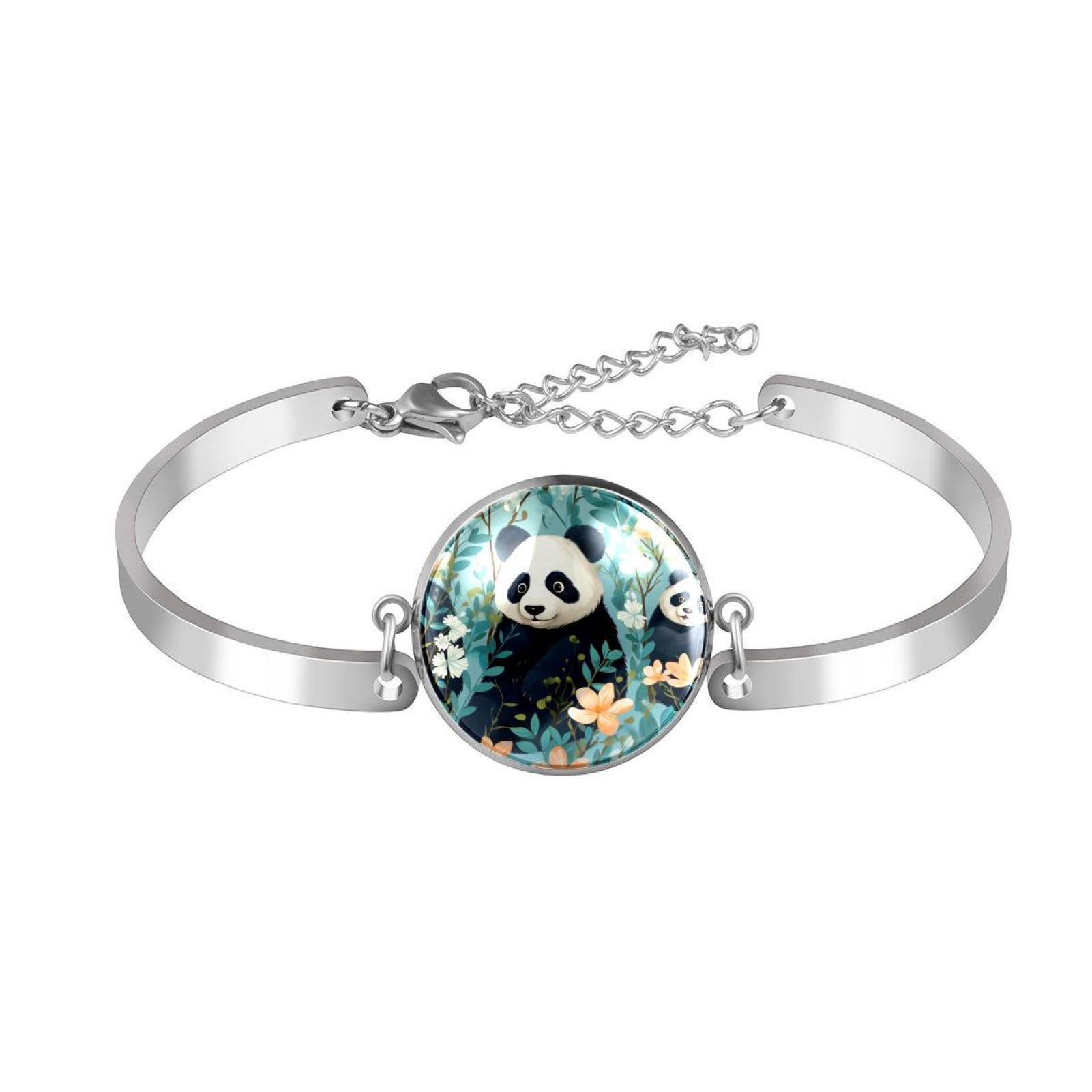 OWNMEMORY Panda Pattern Adjustable Stainless Steel Bracelets with ...