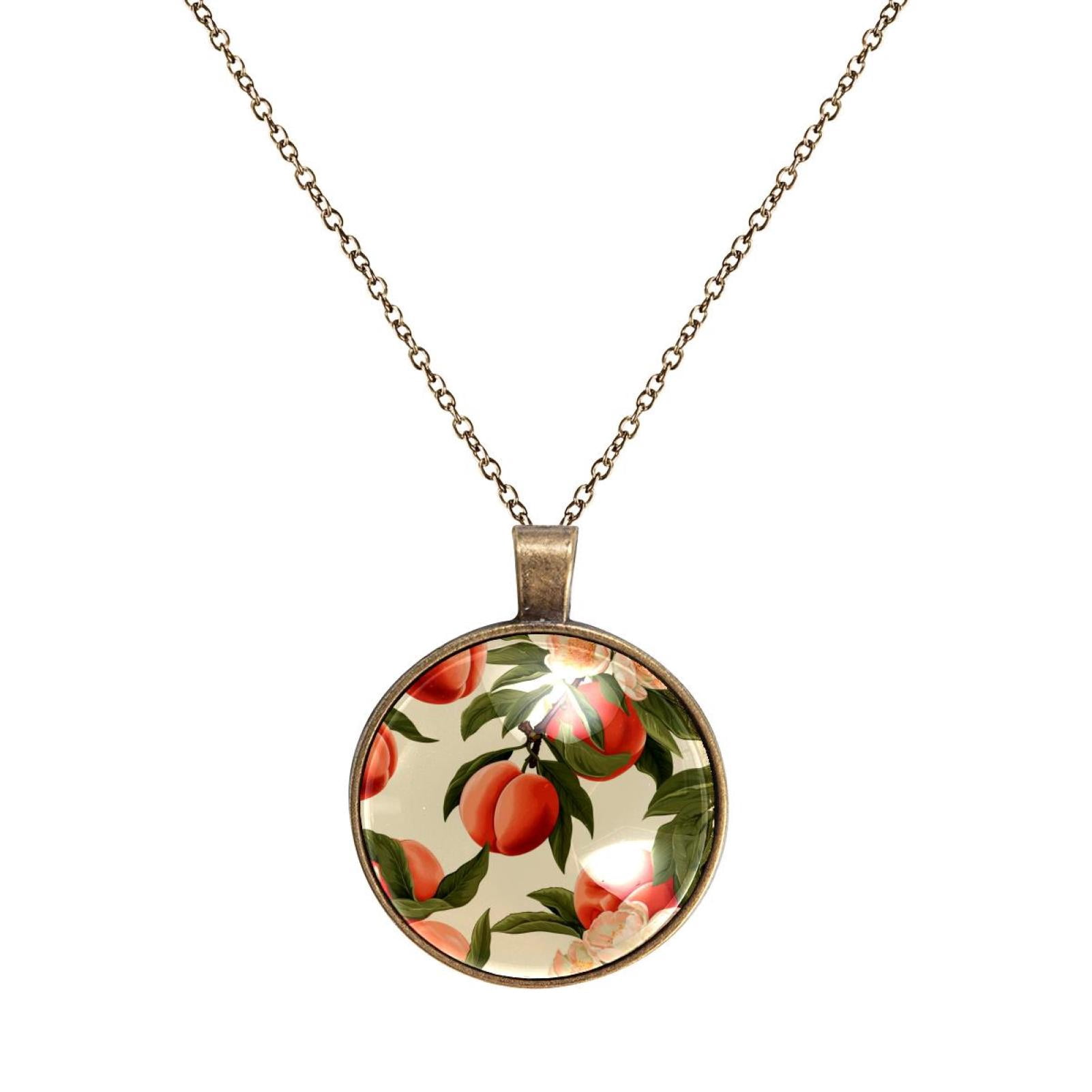 OWNMEMORY Peach Pattern Women's Glass Circular Pendant Necklace ...
