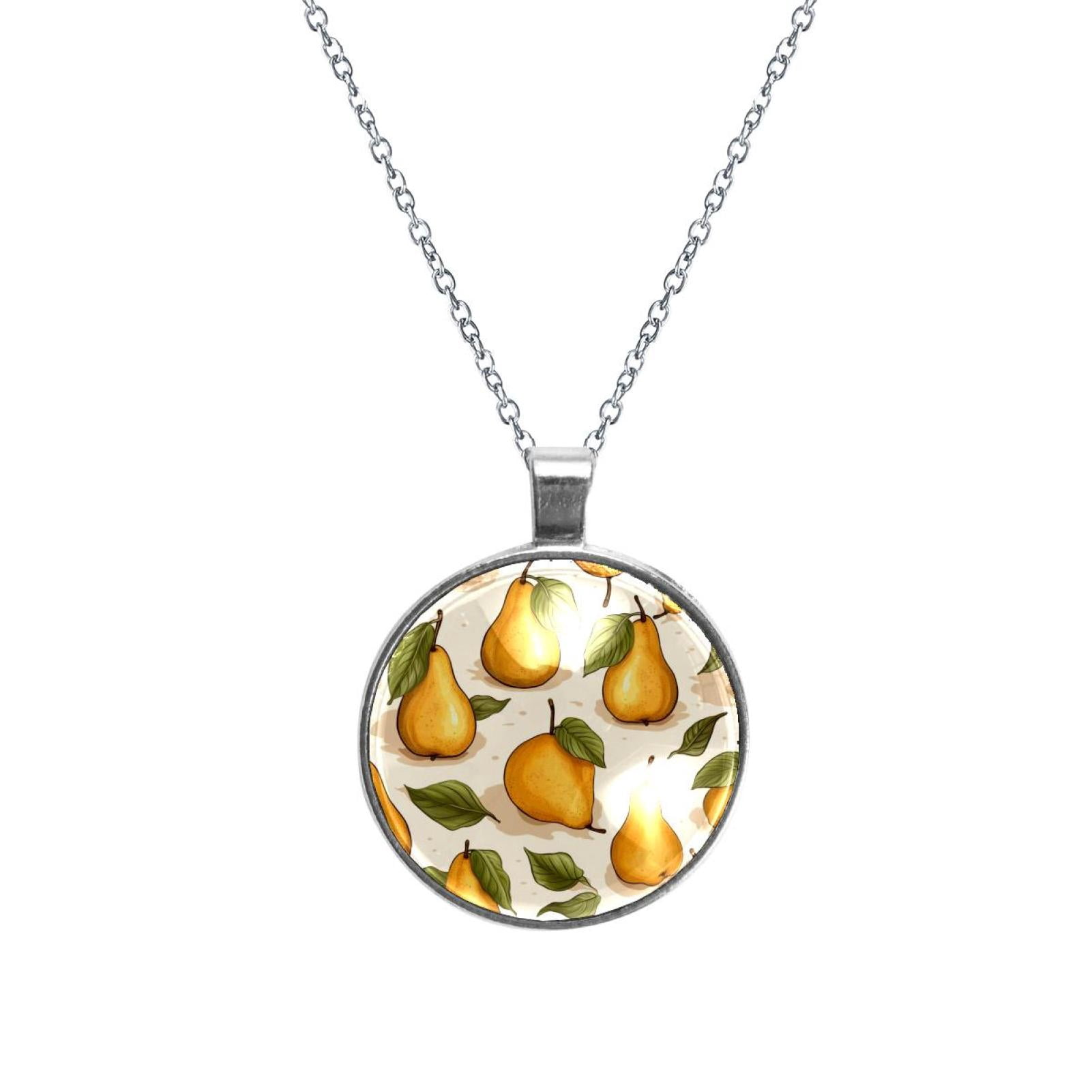 OWNMEMORY Pear Pattern Stunning Glass Circular Pendant Necklace ...