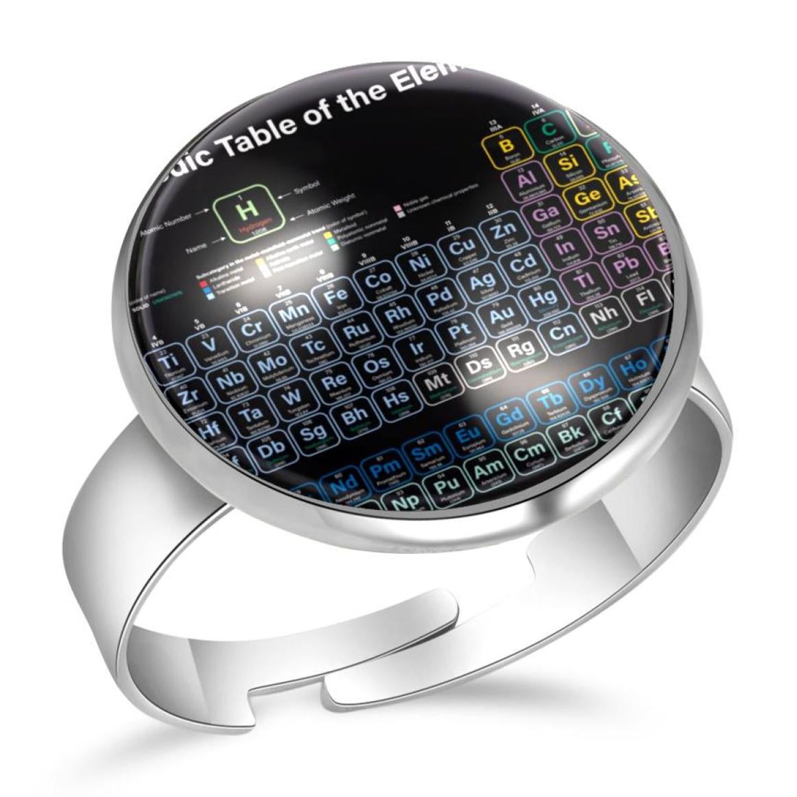 OWNMEMORY Periodic Table of Elements Pattern Stainless Steel Adjustable Stacking Ring with ...