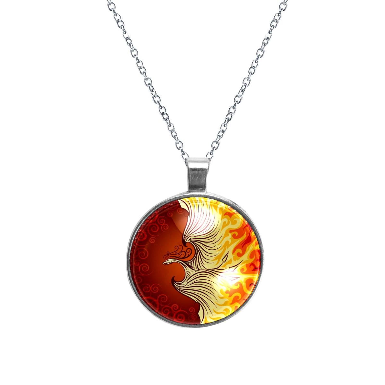OWNMEMORY Phoenix Bird Burning Pattern Stunning Circular Glass Pendant ...