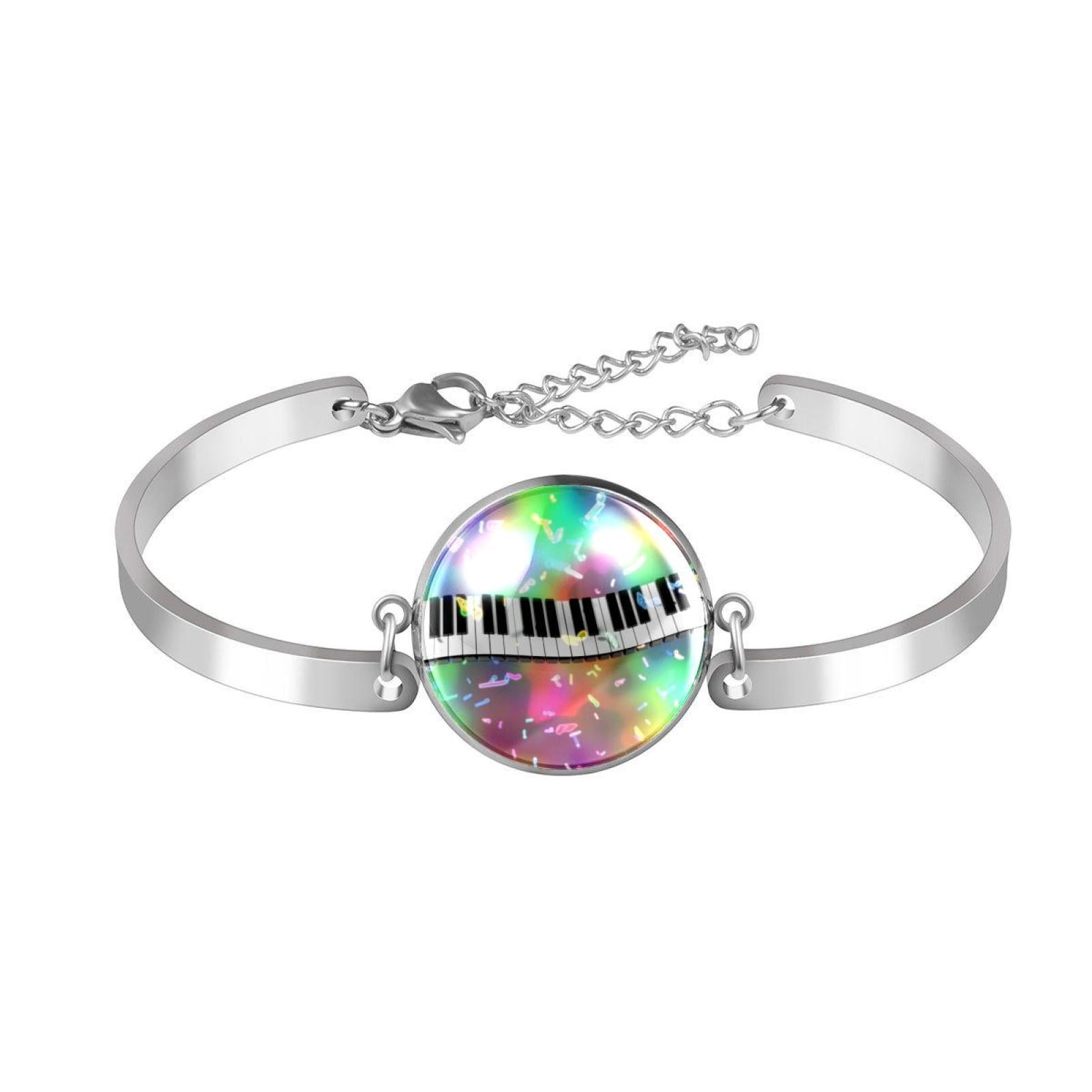 OWNMEMORY Piano Keys Pattern Adjustable Stainless Steel Bracelets with ...