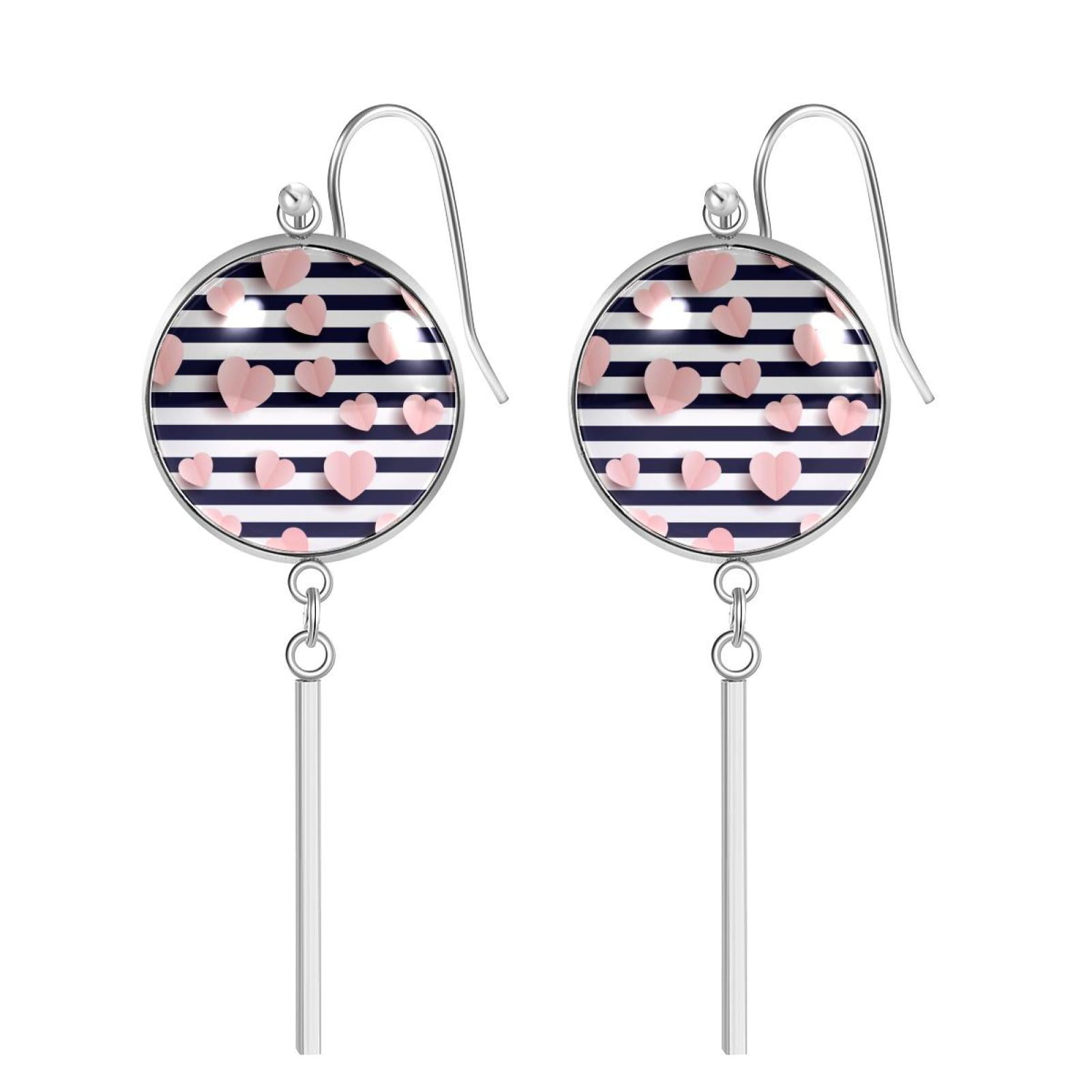 OWNMEMORY Pink Hearts Striped Pattern, Pattern Elevate Your Style: Discover Unique Earring Sets ...