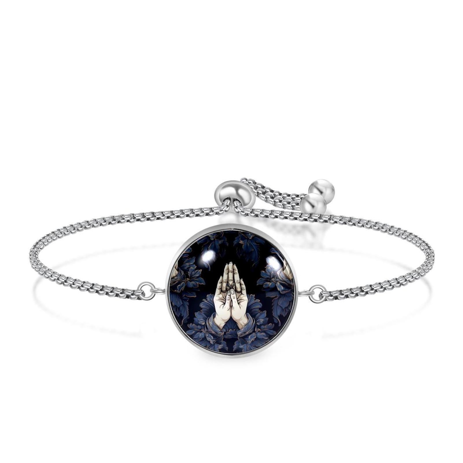 OWNMEMORY Praying Hands Adjustable Stainless Steel Bracelets with ...