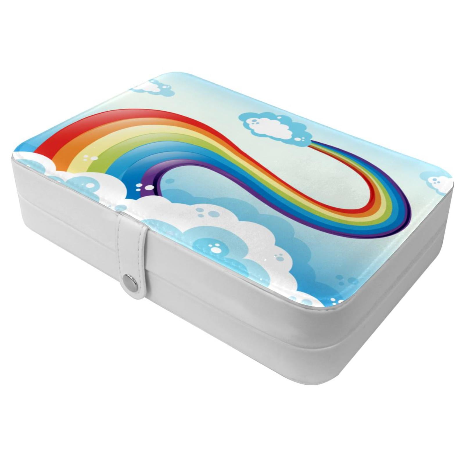 OWNMEMORY Rainbow Clouds Sky Pattern Portable PU Leather Necklace Organizer with Removable ...