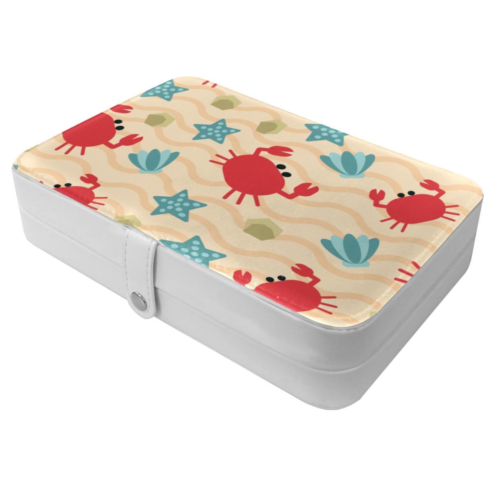 OWNMEMORY Red Crab Blue Starfish Shells Pattern Portable PU Leather ...