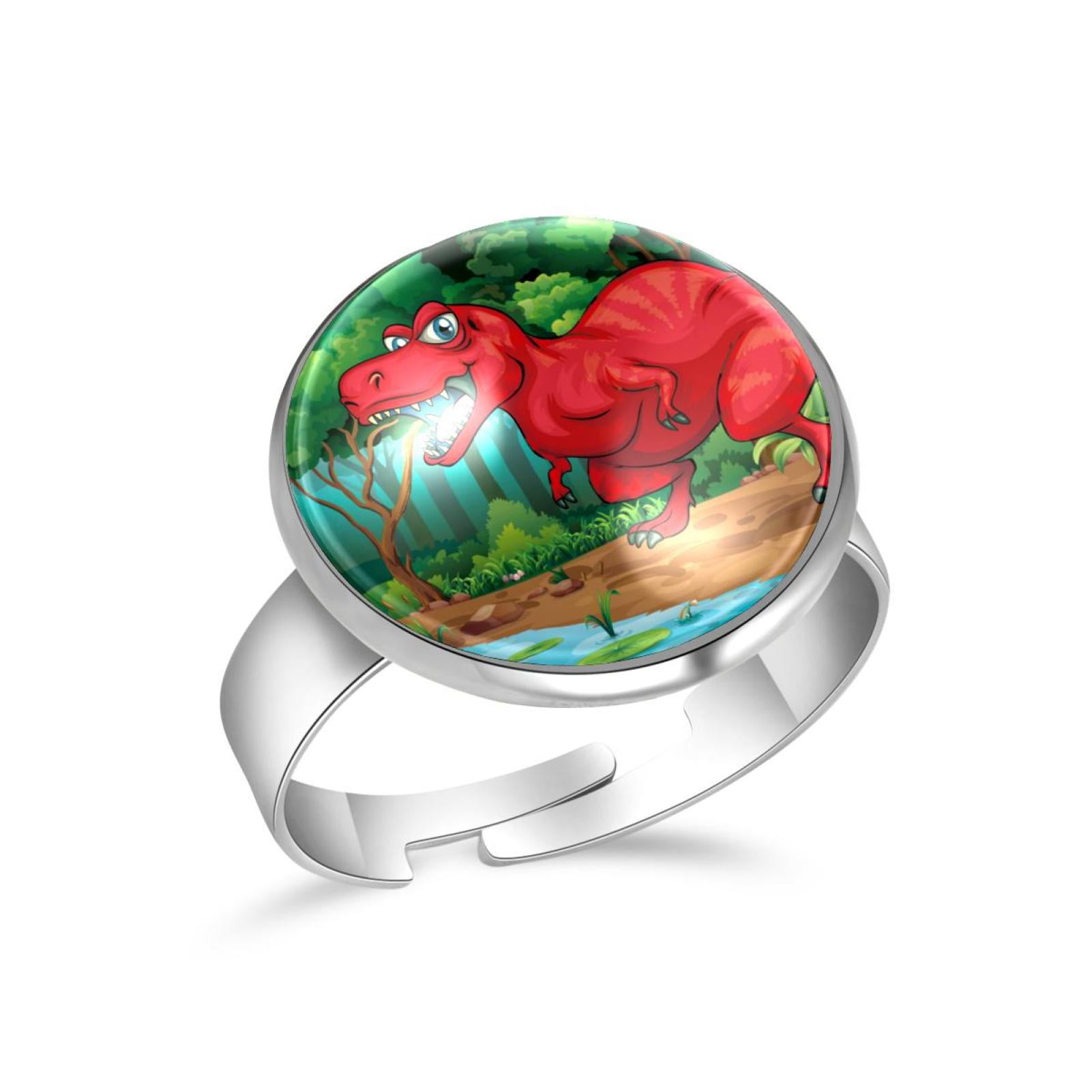 OWNMEMORY Red Dinosaur Walking in the Jungle Pattern Stainless Steel ...