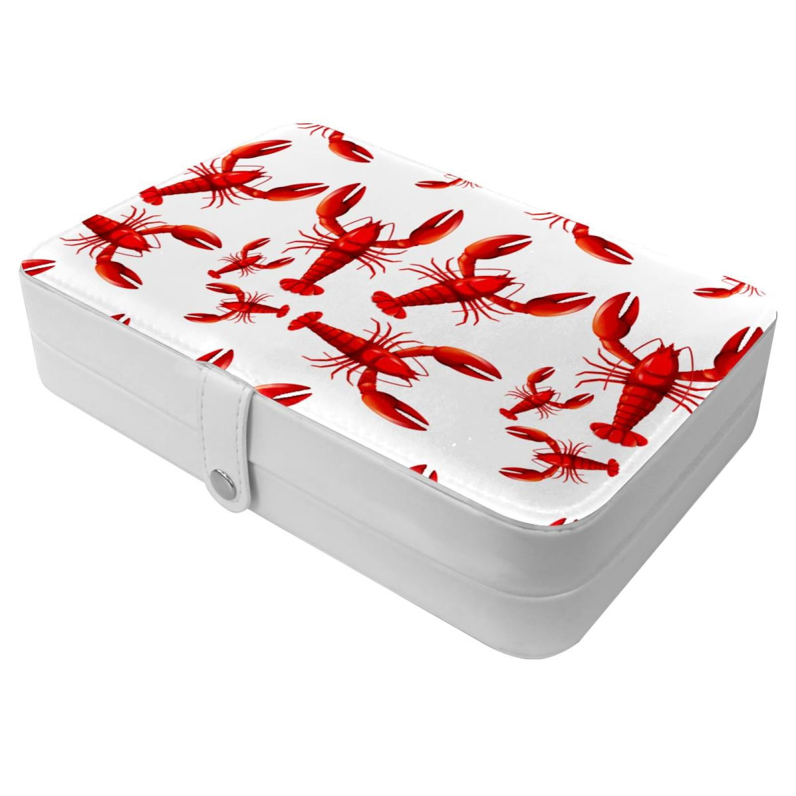 OWNMEMORY Red Lobster Pattern Portable PU Leather Necklace Organizer ...