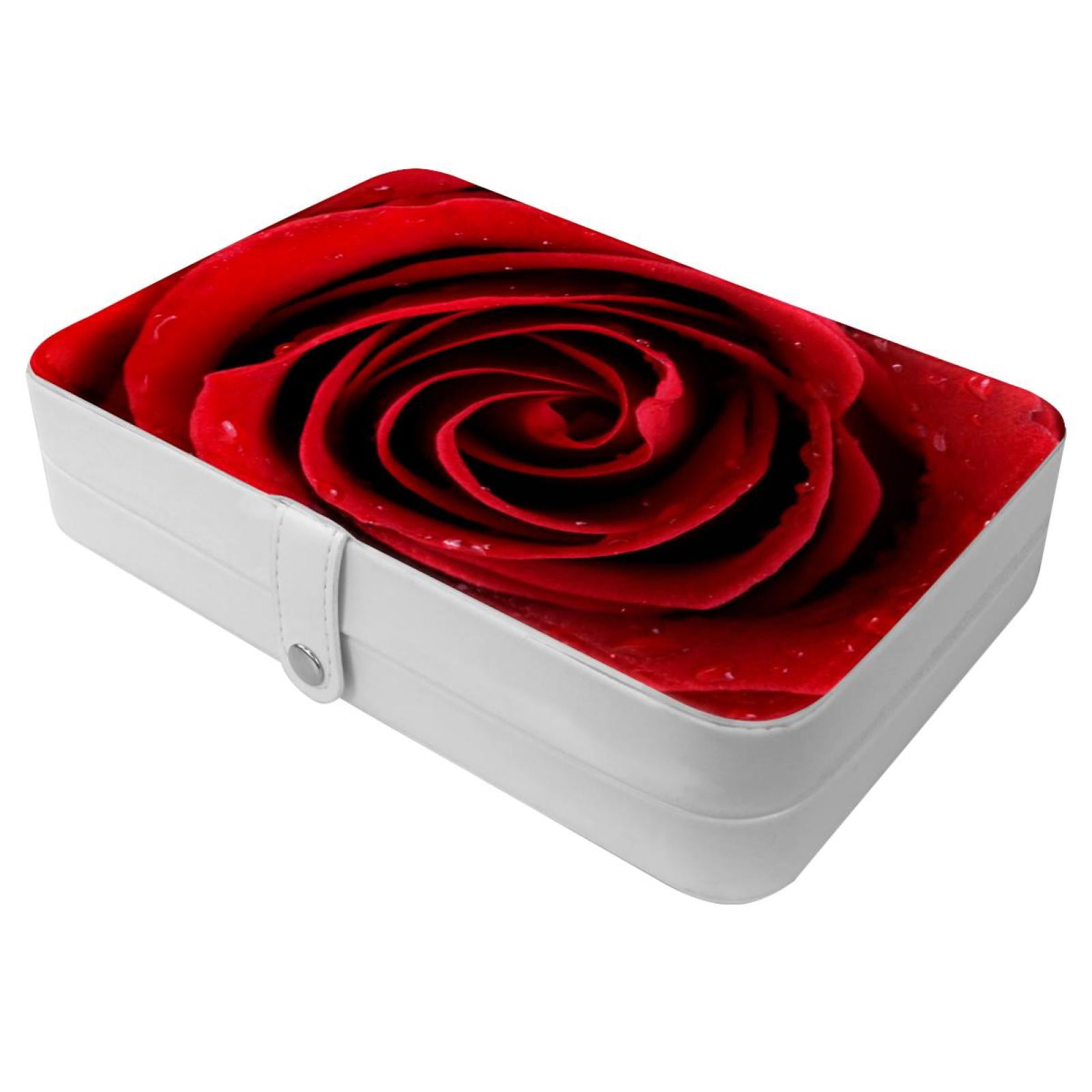 OWNMEMORY Red Rose Flower with Water Drops Pattern Portable PU Leather ...