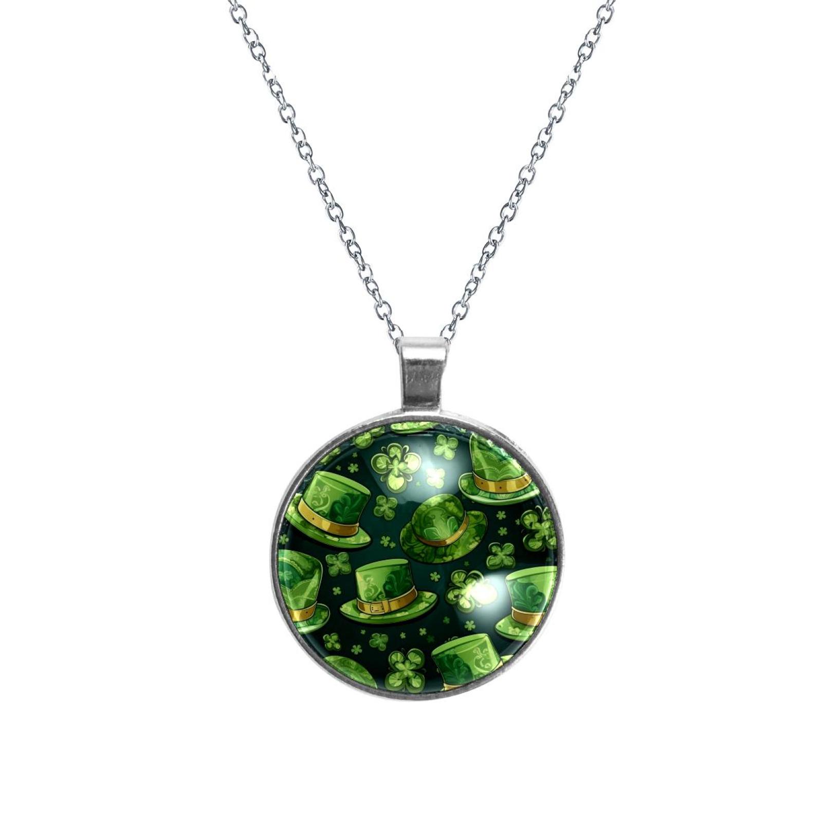 OWNMEMORY ST Patrick's Day Pattern Stunning Circular Glass Pendant ...