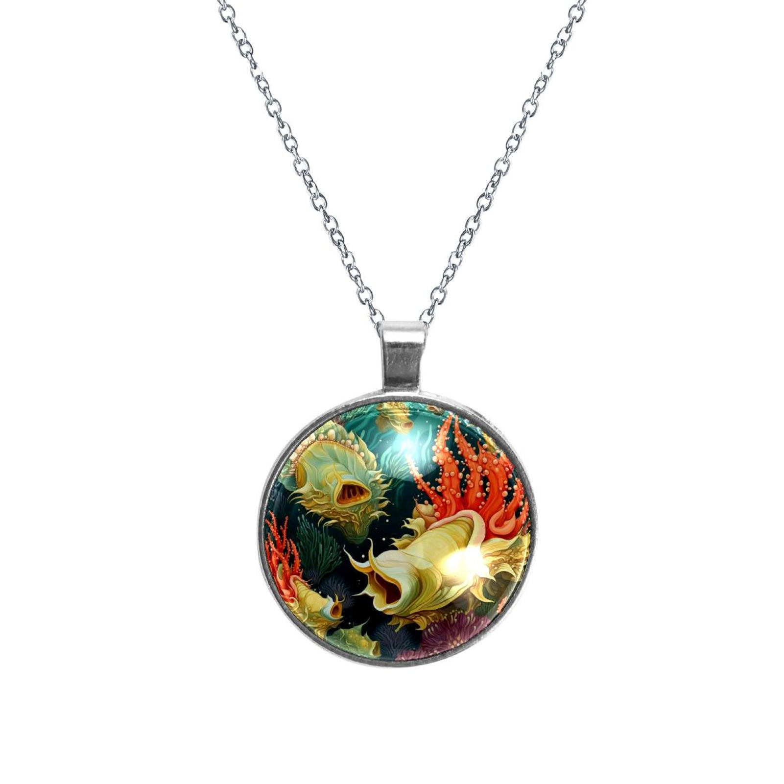 OWNMEMORY Sea Slug Pattern Stunning Glass Circular Pendant Necklace ...