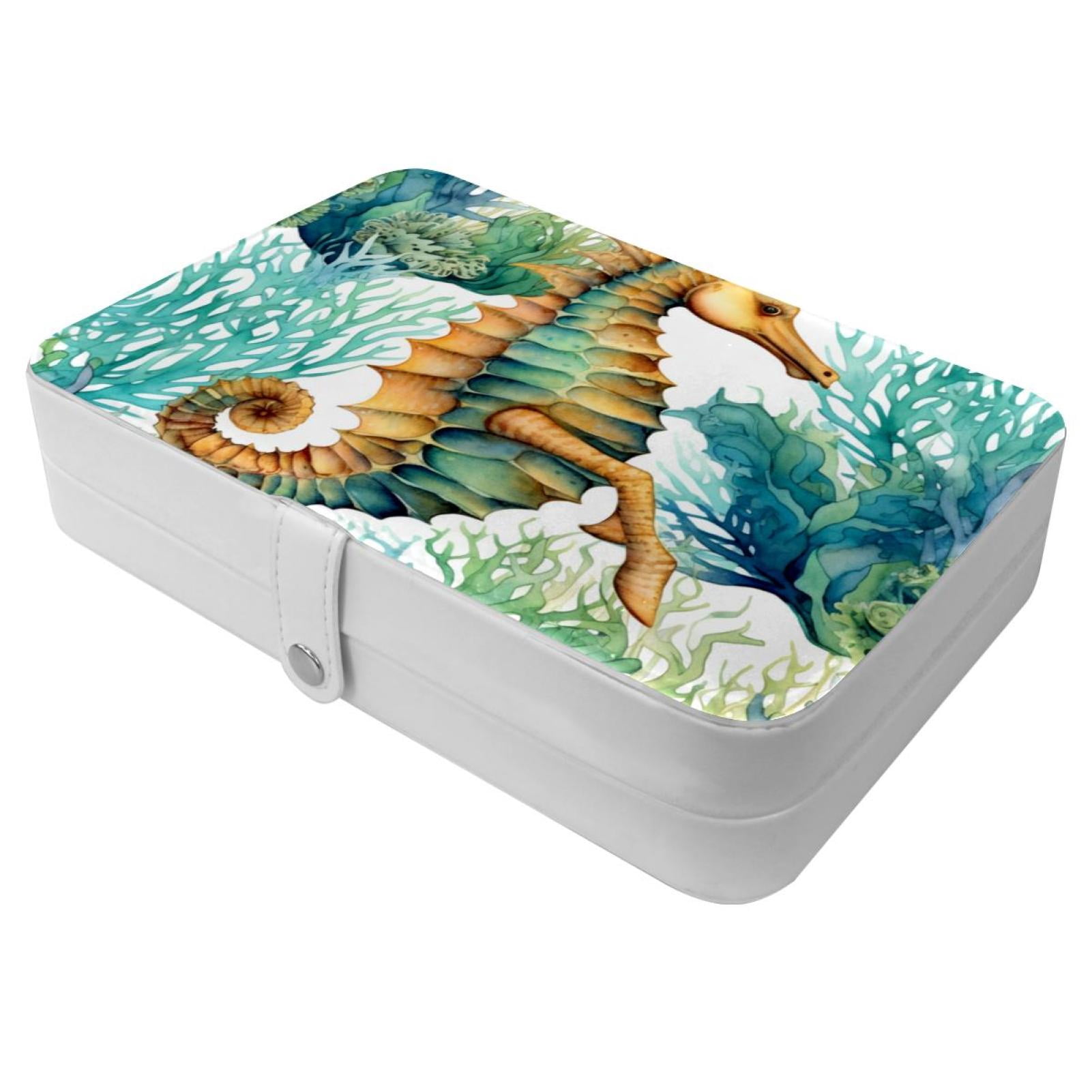 OWNMEMORY Seahorse Pattern Portable PU Leather Necklace Organizer with ...