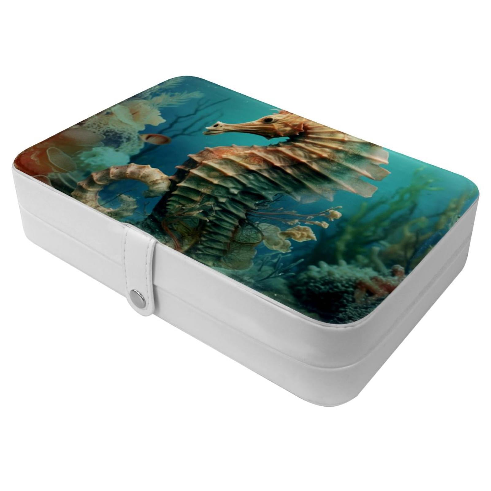 OWNMEMORY Seahorse Pattern Portable PU Leather Necklace Organizer with ...