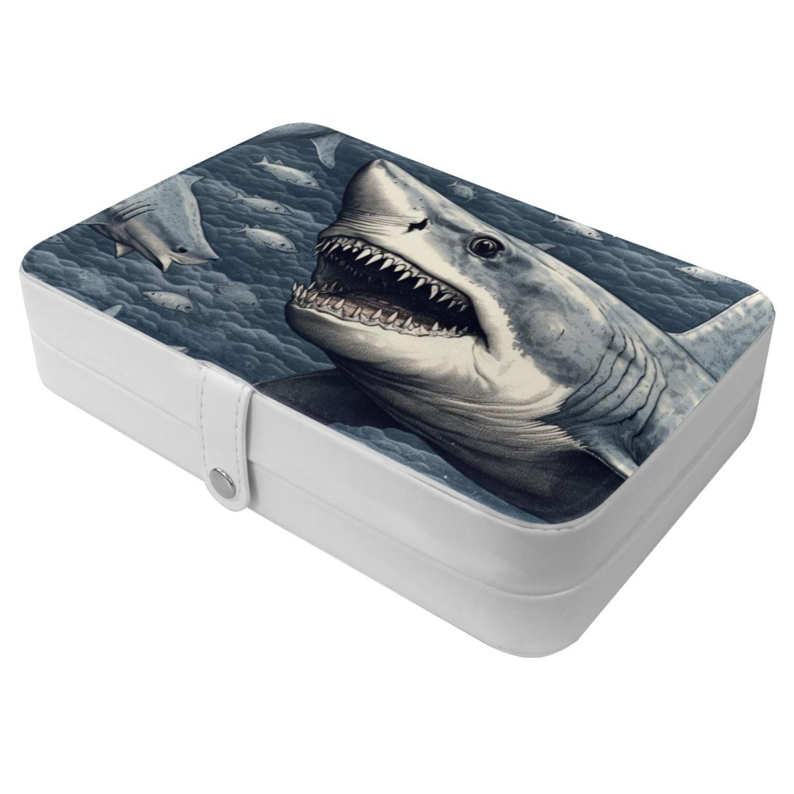OWNMEMORY Shark Pattern Portable PU Leather Necklace Organizer with ...