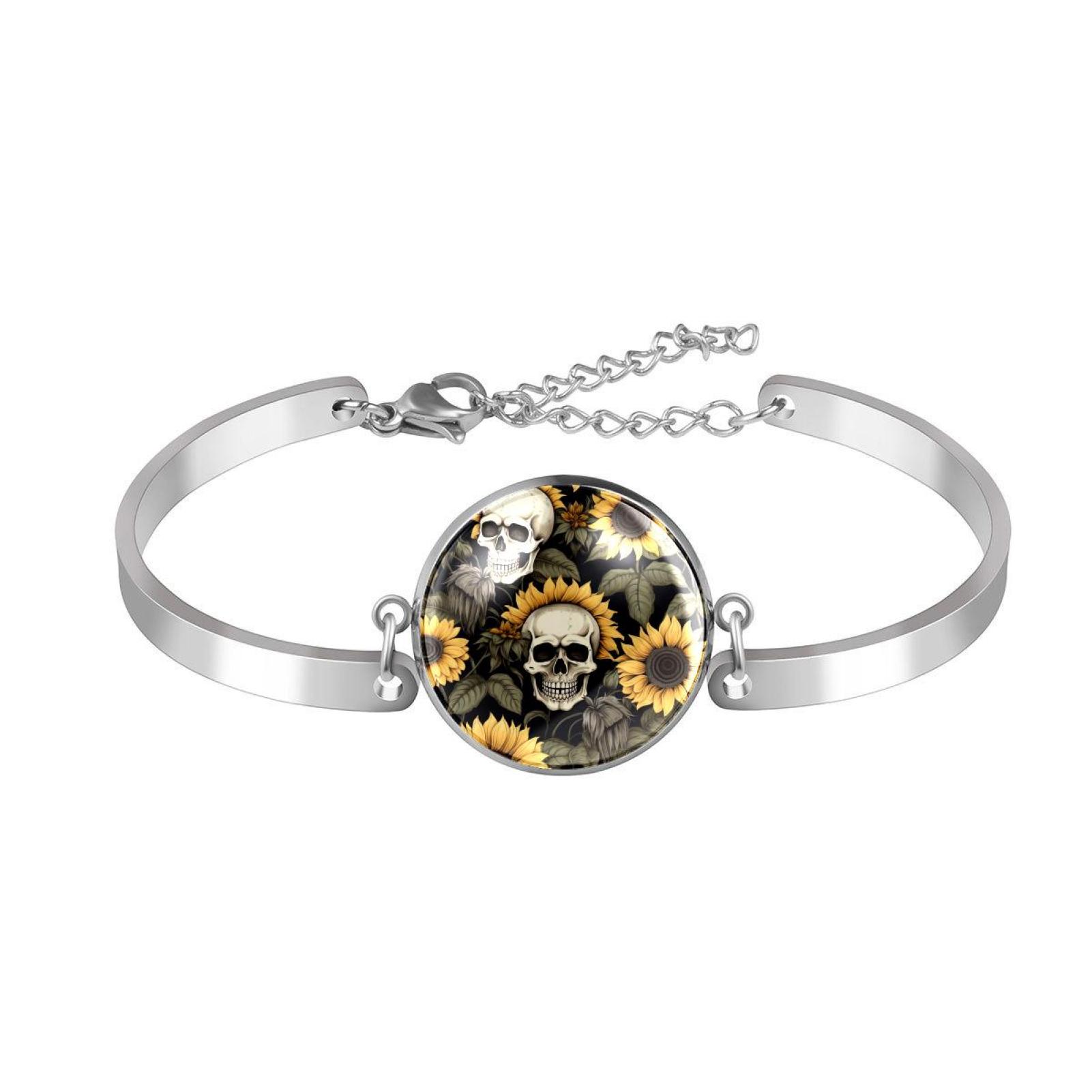 OWNMEMORY Skeleton Among Sunflowers Pattern Adjustable Stainless Steel ...