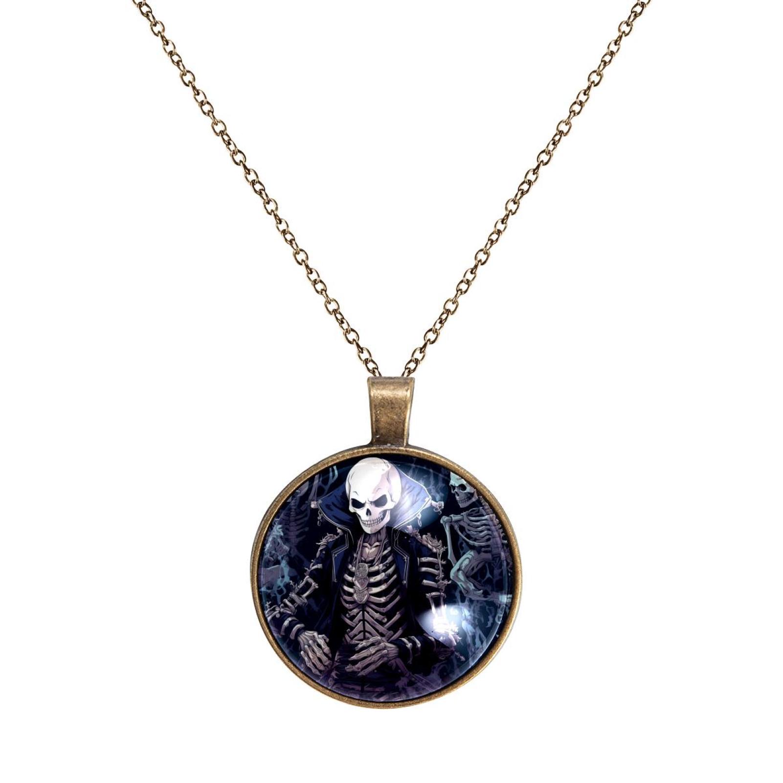 OWNMEMORY Skeleton Pattern Women's Glass Circular Pendant Necklace ...
