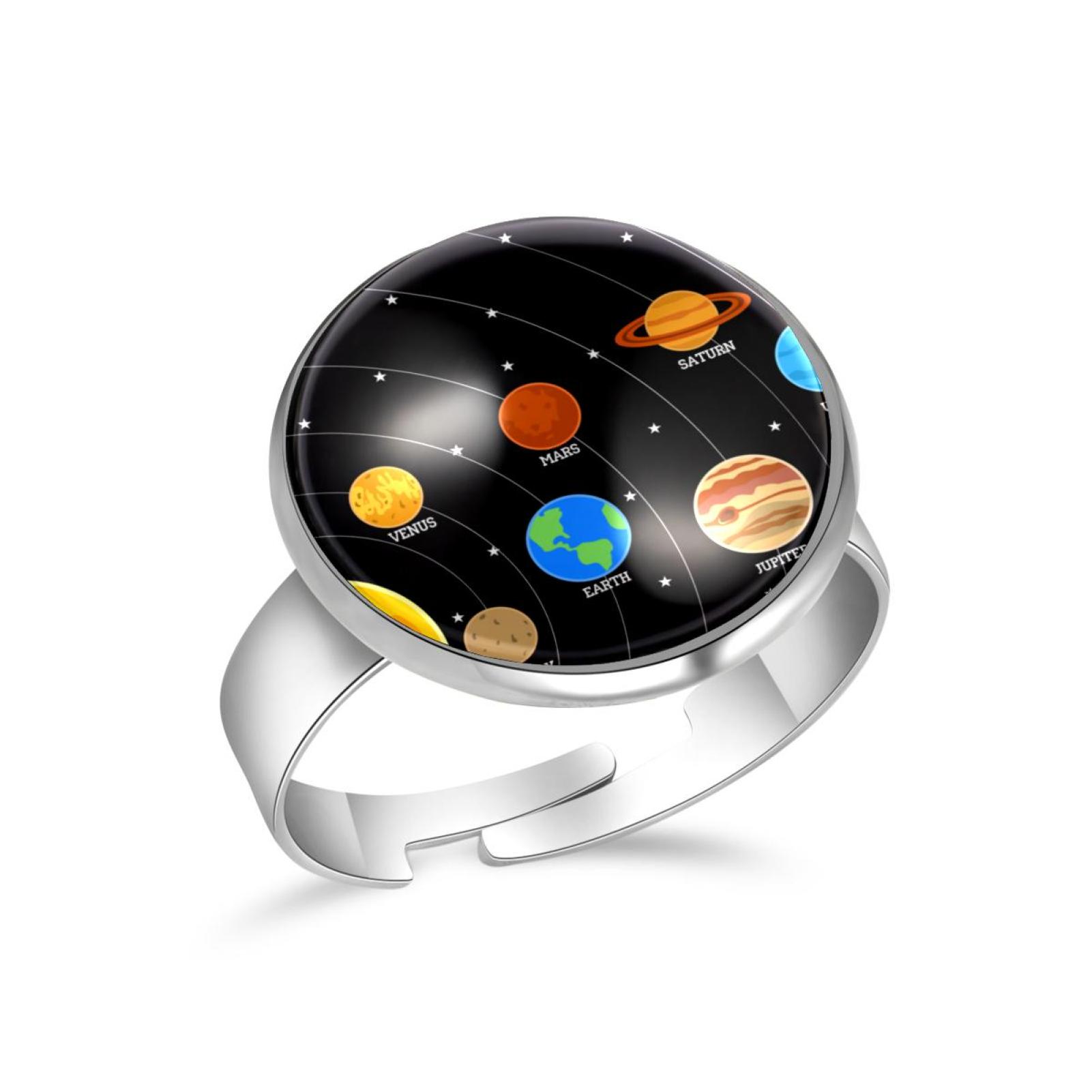 OWNMEMORY Solar System Pattern Stainless Steel Adjustable Stacking Ring ...