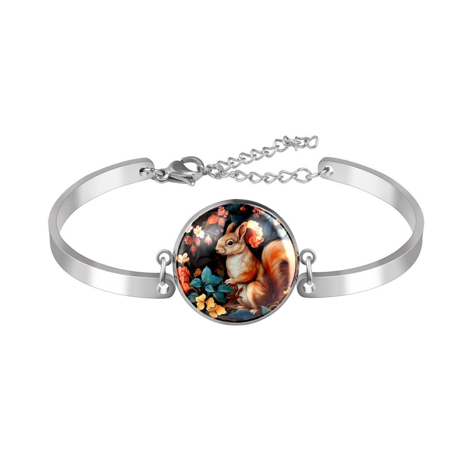 OWNMEMORY Squirrel Pattern, Pattern Adjustable Stainless Steel Bracelet ...