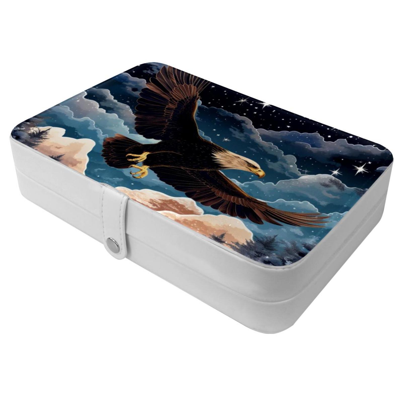 OWNMEMORY Starry Eagle Pattern Portable PU Leather Necklace Organizer ...