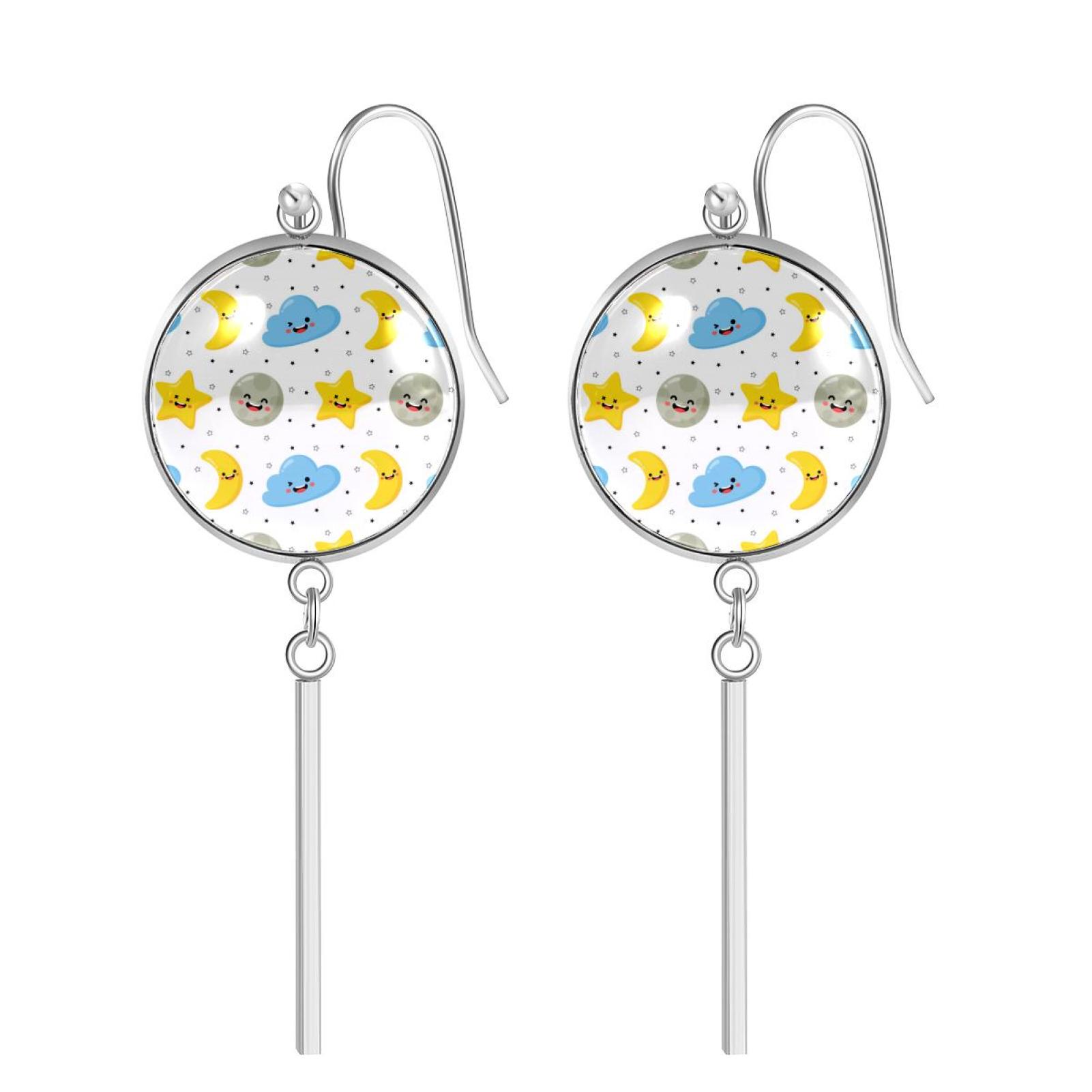 OWNMEMORY Stars Moon Clouds White Background Pattern, Pattern Elevate ...