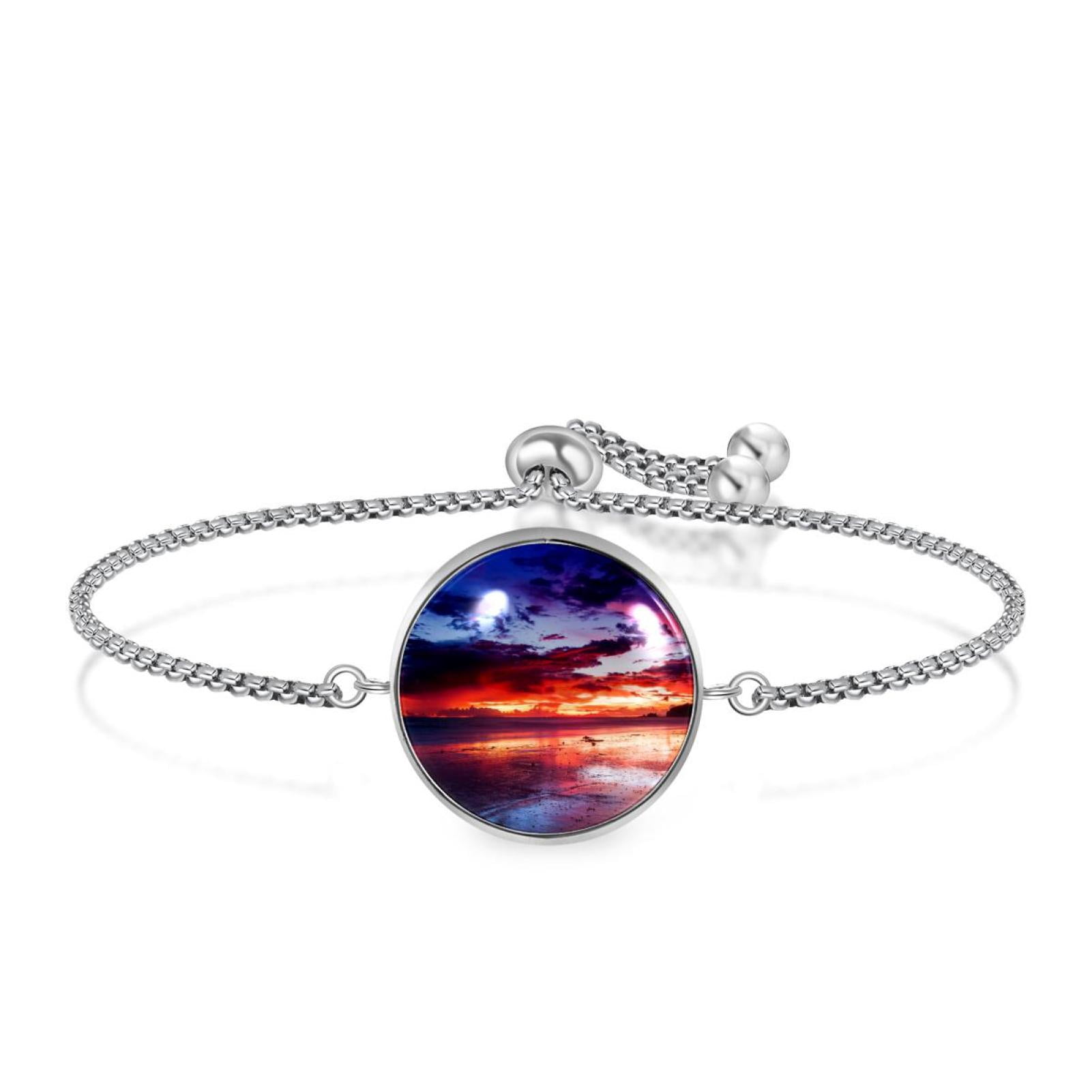 OWNMEMORY Sunset Pattern Adjustable Stainless Steel Bracelets with ...
