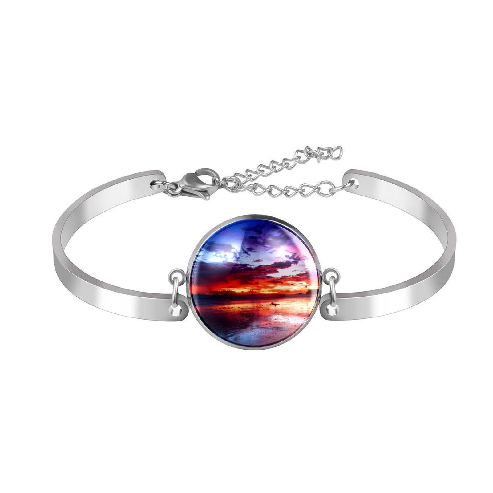 OWNMEMORY Sunset Pattern Adjustable Stainless Steel Bracelets with ...
