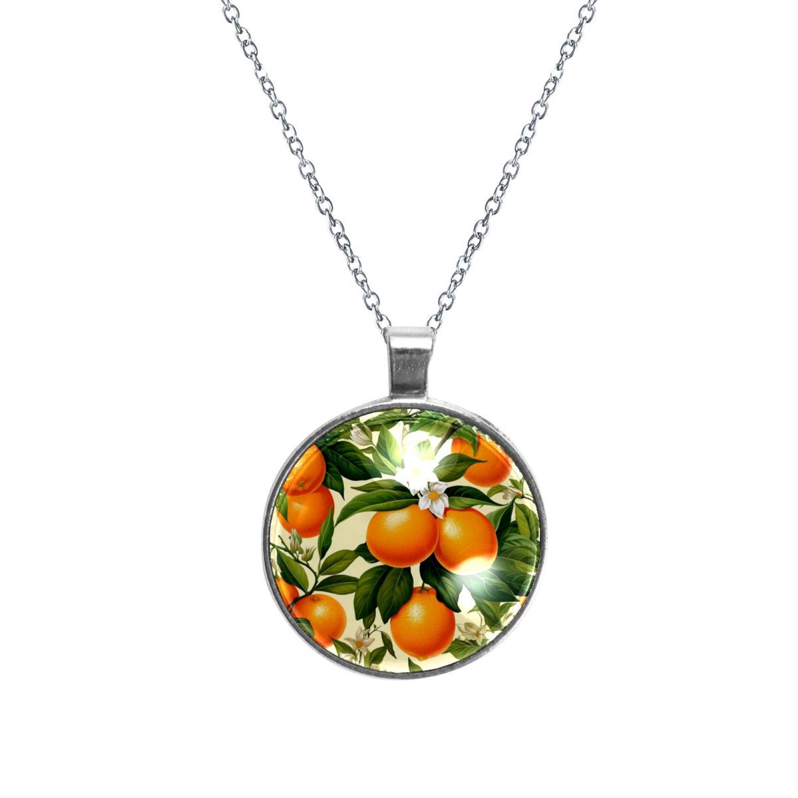 OWNMEMORY Tangerine Pattern Stunning Glass Circular Pendant Necklace ...