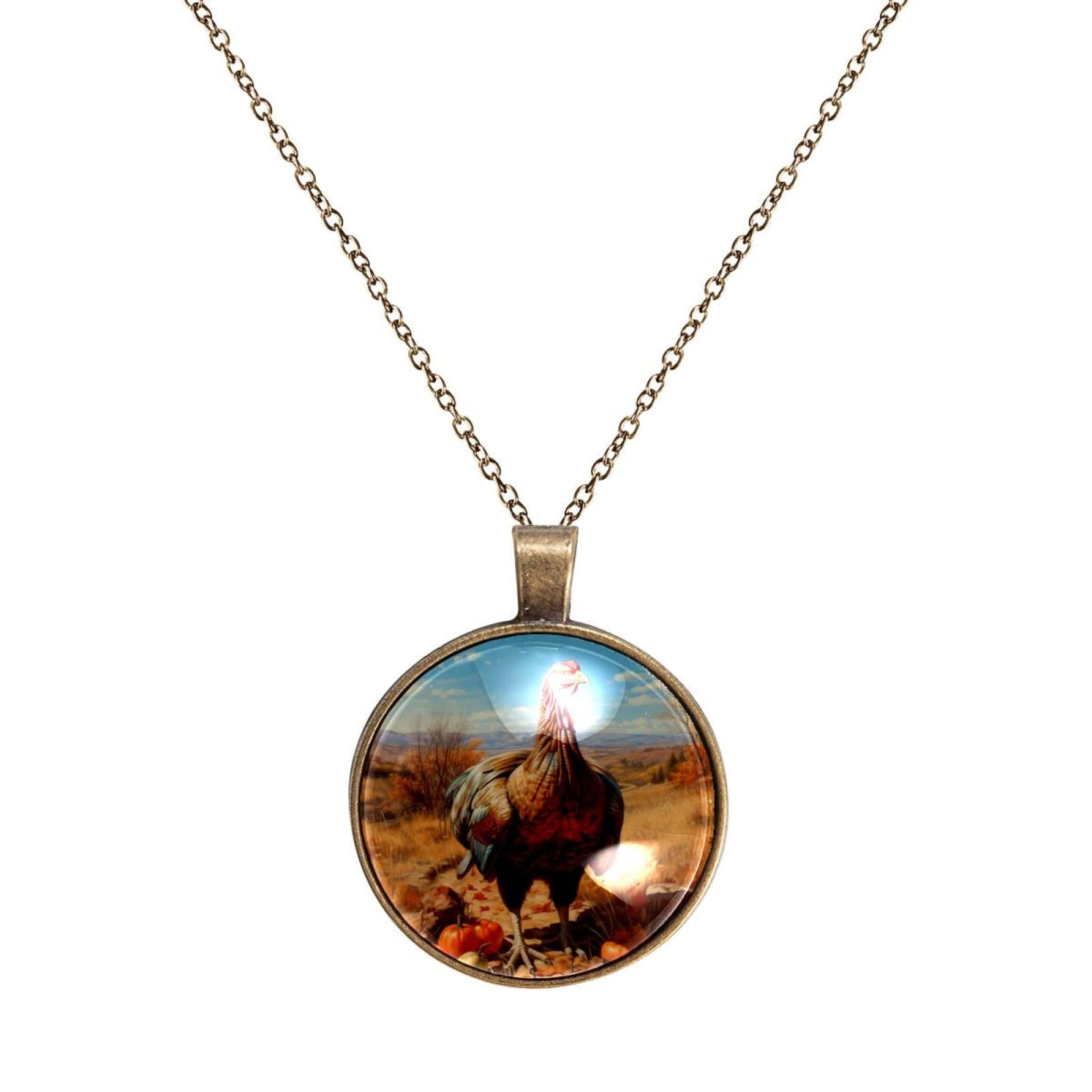 OWNMEMORY Thanksgiving Turkey Pattern Gorgeous Glass Circular Pendant ...