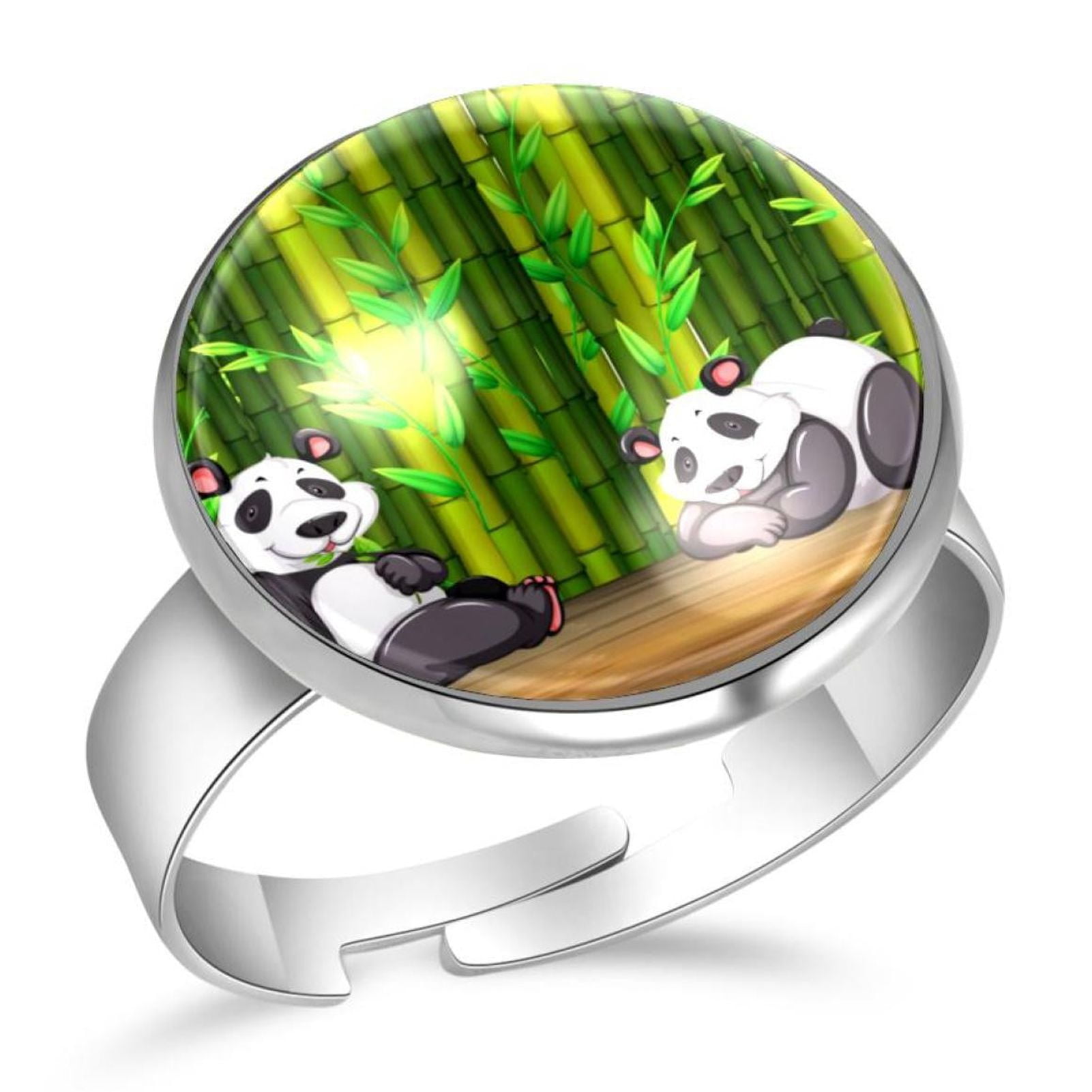 OWNMEMORY Two Panda in Bamboo Forest Pattern Thumb Ring Jewelry ...