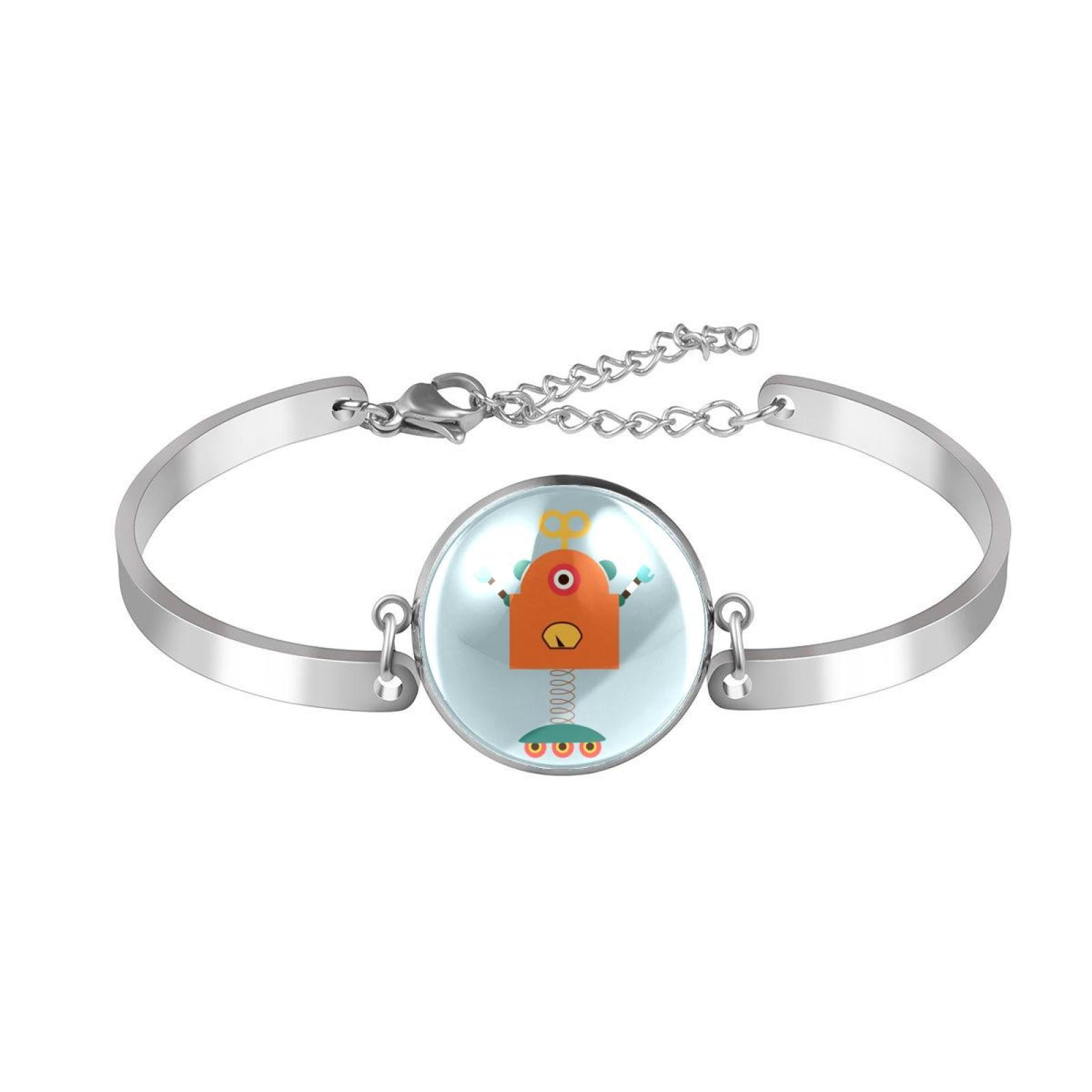 OWNMEMORY Vintage Funny Cartoon Robot Pattern Adjustable Stainless ...