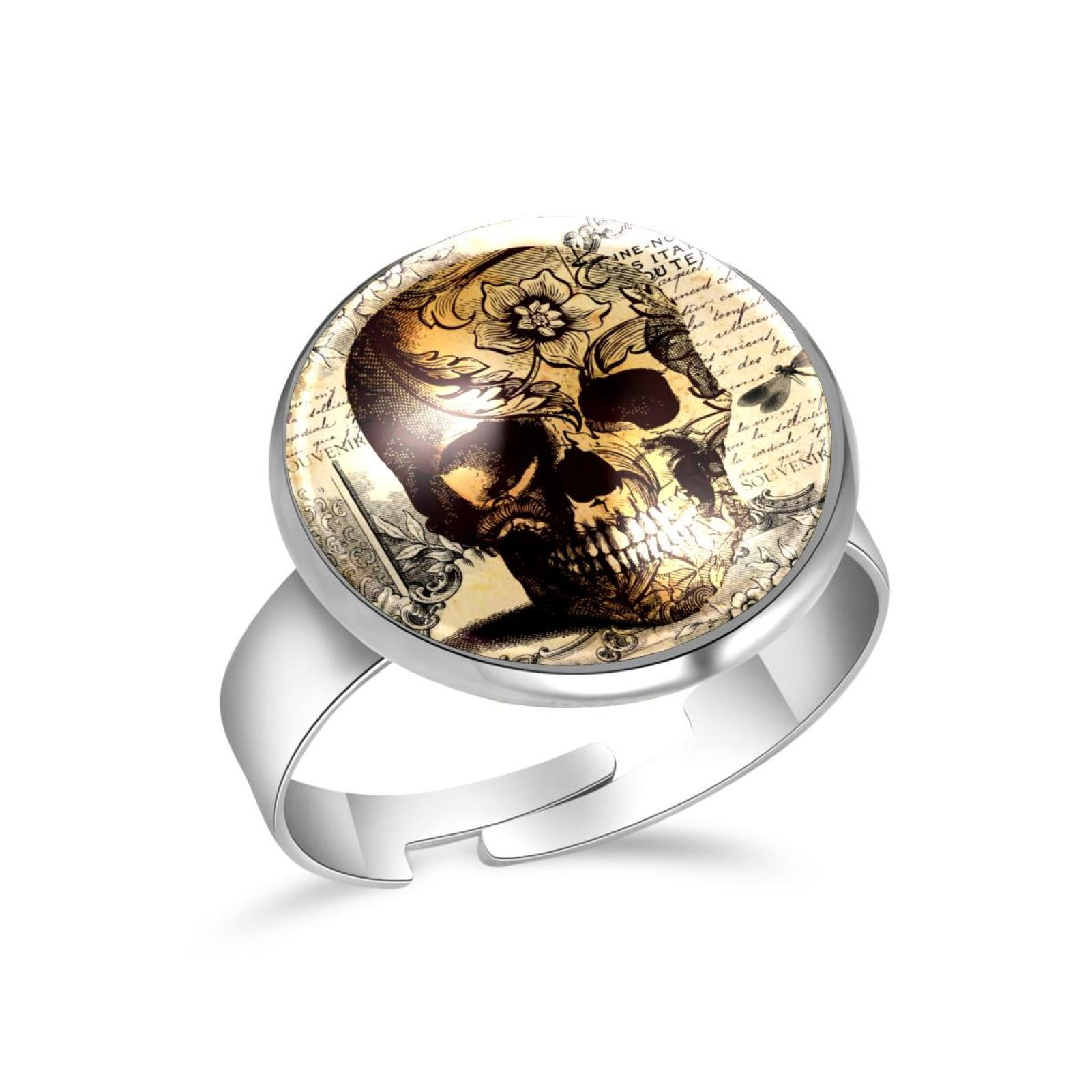 OWNMEMORY Vintage Old Boho Skull Head on Newspaper Pattern Stainless ...