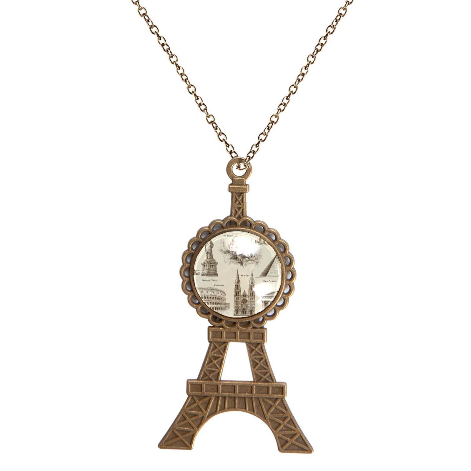 OWNMEMORY Vintage Old Style Monuments Places of Interest Pattern Antique Bronze Eiffel Tower ...