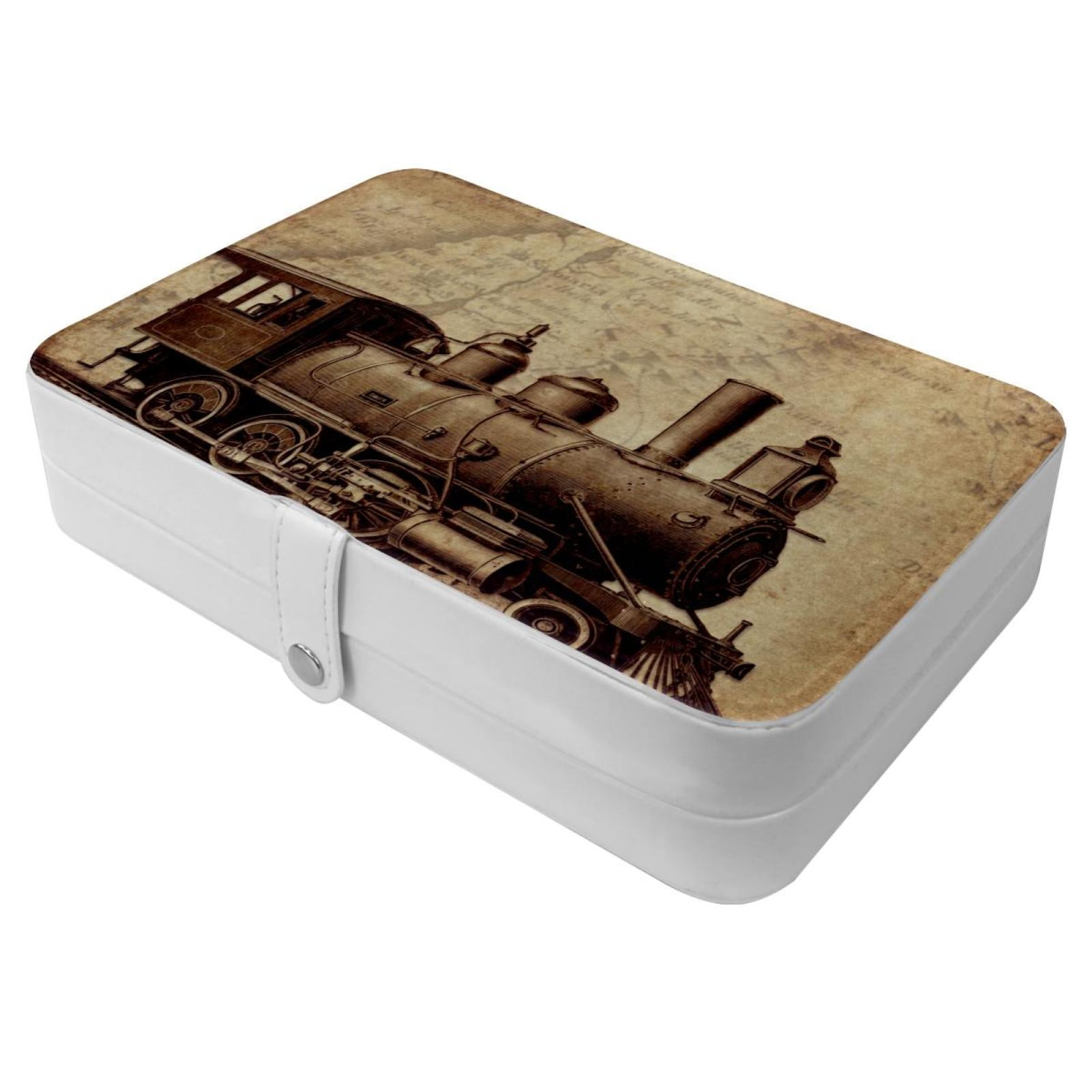 OWNMEMORY Vintage Steam Locomotive Train Pattern Portable PU Leather ...
