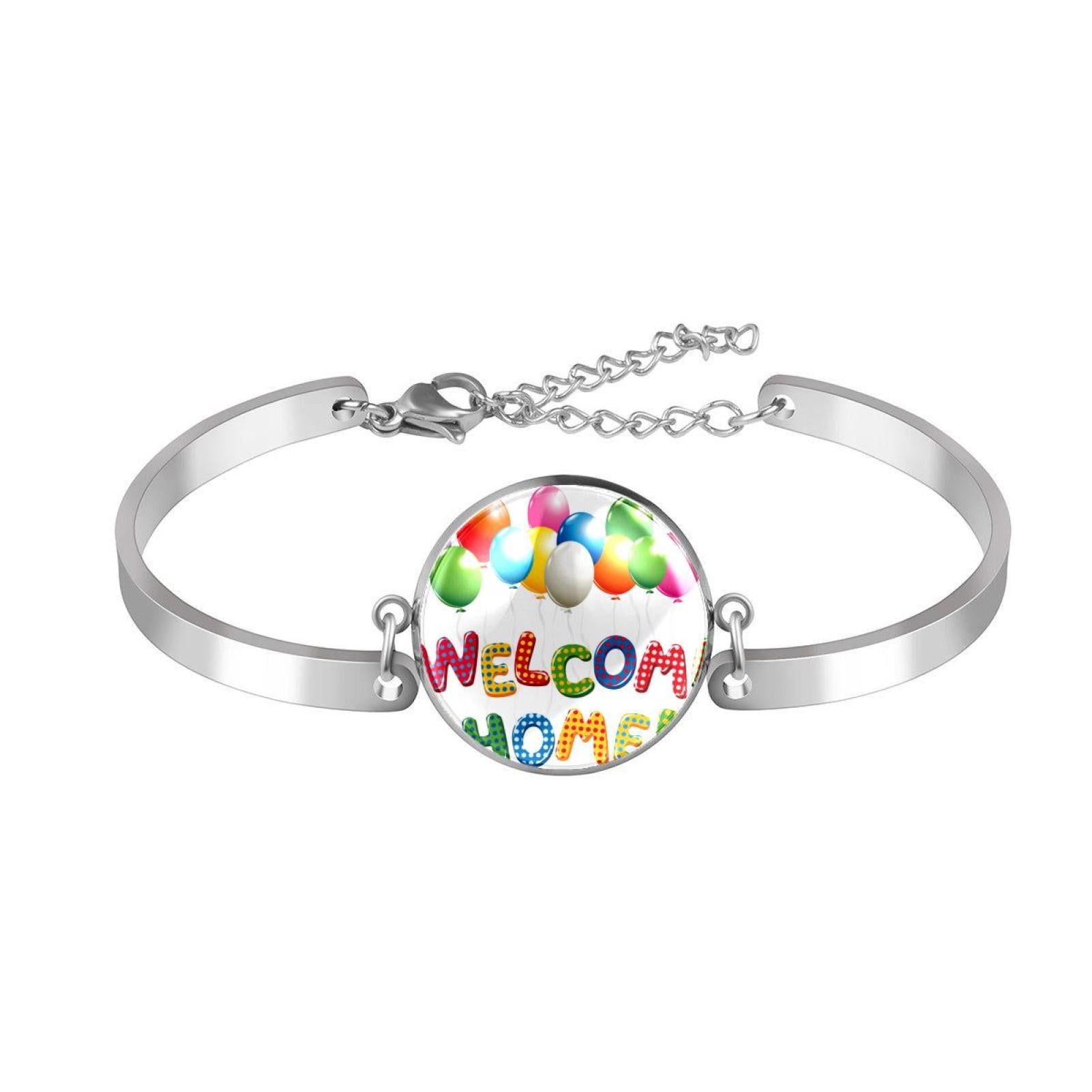 OWNMEMORY Welcome Home Pattern Adjustable Stainless Steel Bracelets ...