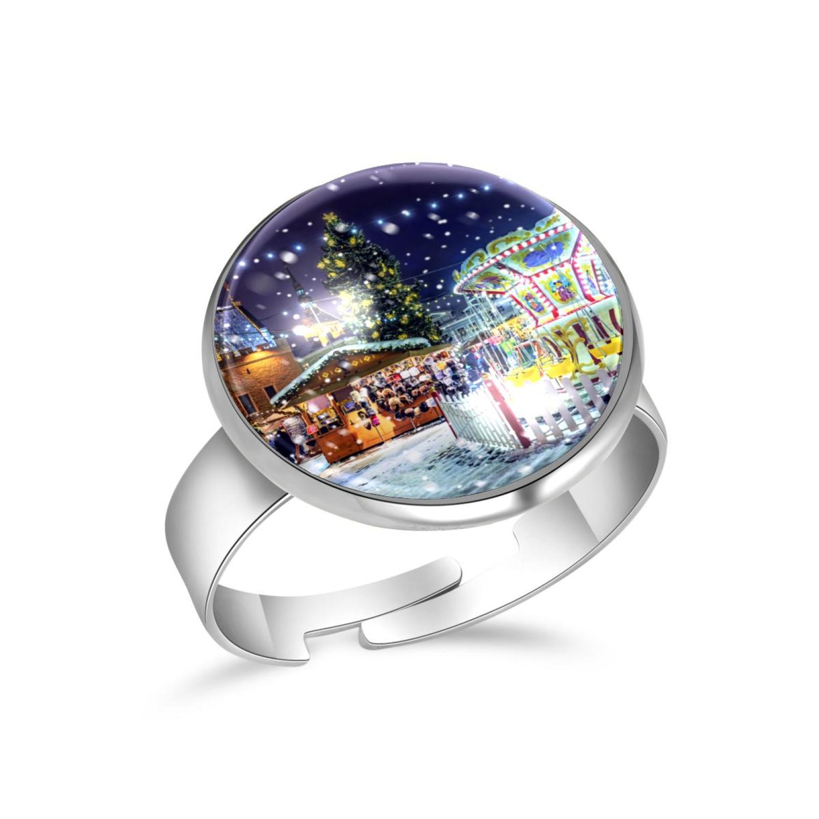 OWNMEMORY Winter Scene Pattern Stainless Steel Adjustable Stacking Ring ...