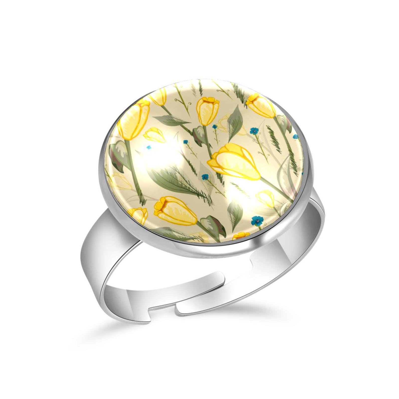 OWNMEMORY Yellow Tulip Flower Green Leaves Retro Pattern Stainless ...