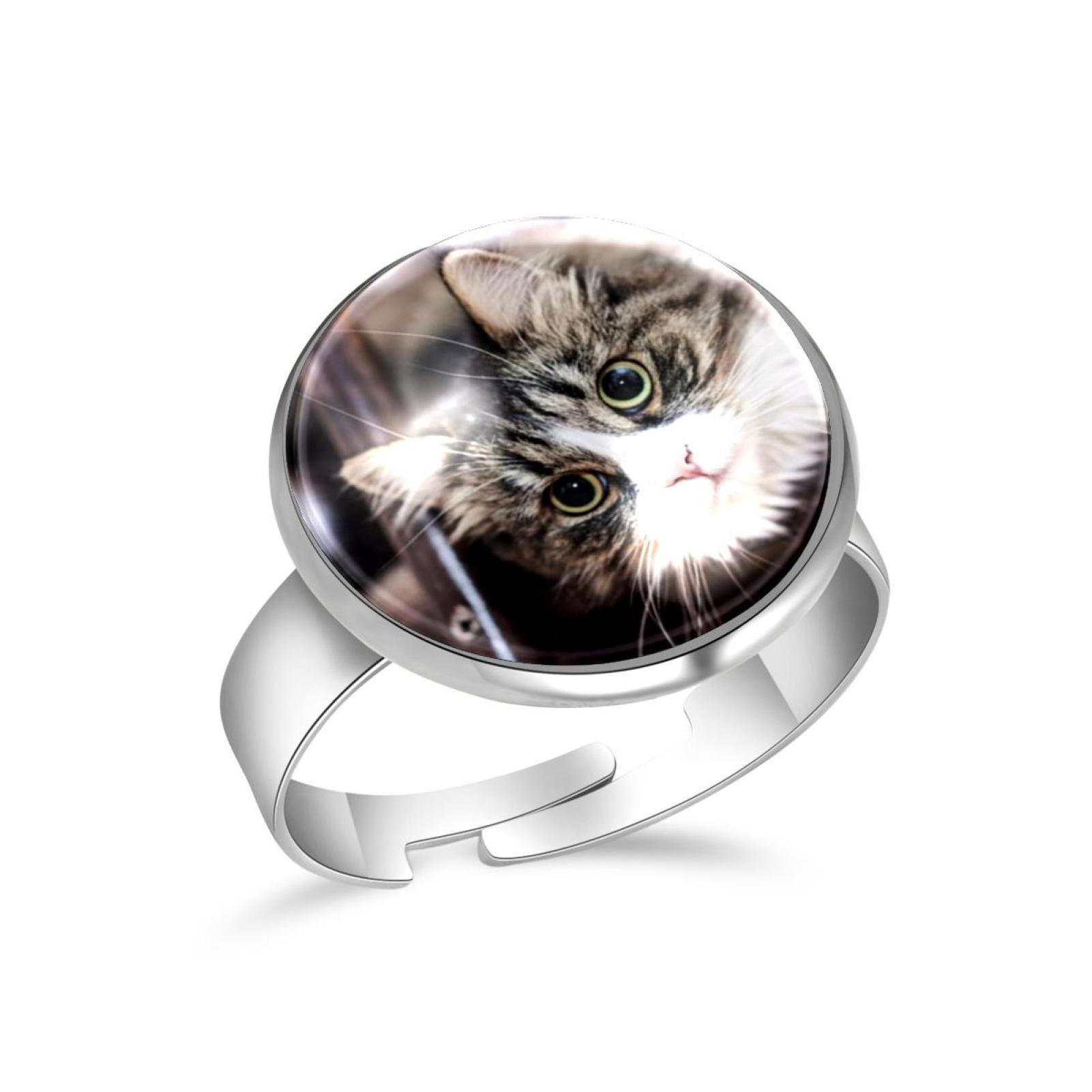 OWNMEMORY Young Cute Cat Pattern Stainless Steel Adjustable Statement ...