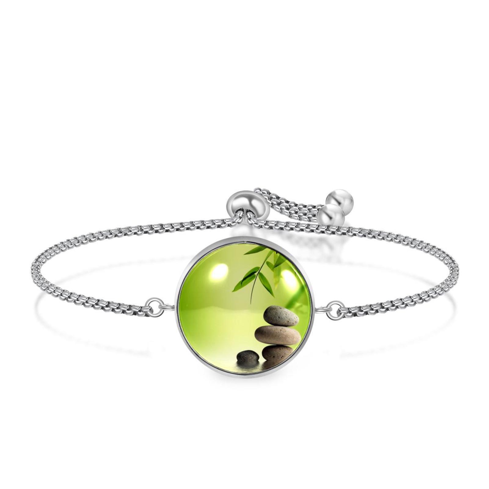 OWNMEMORY Zen Ston Bamboo Pattern Adjustable Stainless Steel Bracelets ...